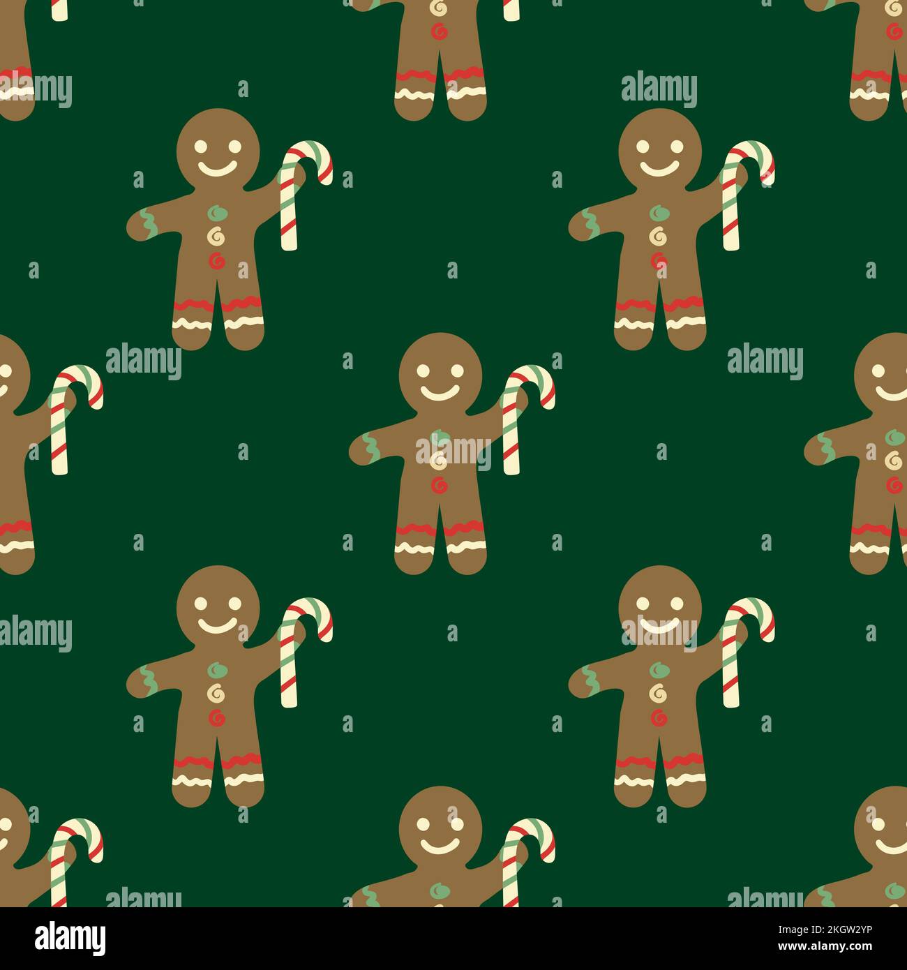 Cute gingerbread men, candy canes vector pattern background ...