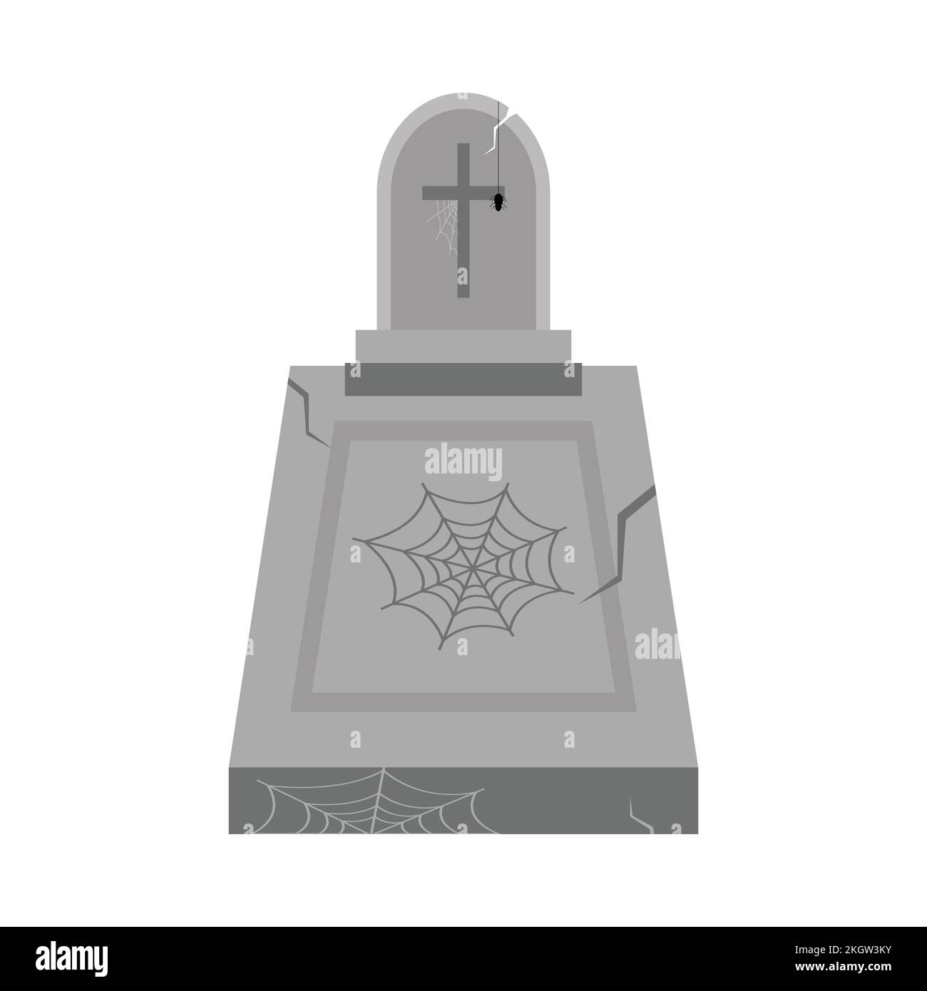 Halloween grey color gravestone design vector illustration. Grey grave design with spider web ...
