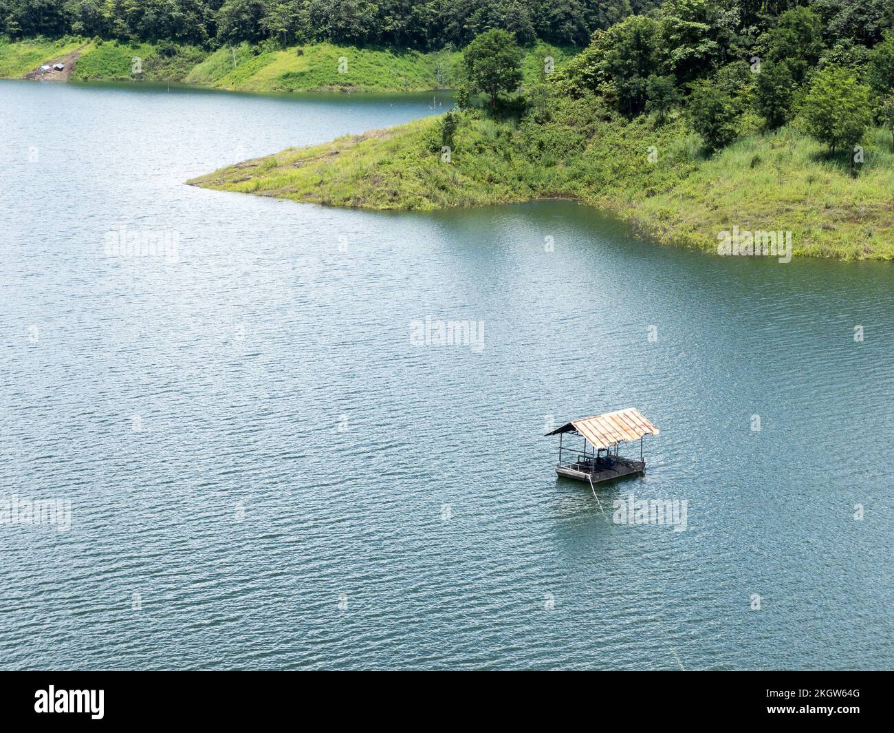 The water pump station is floating on the large reservoir of the dam to ...