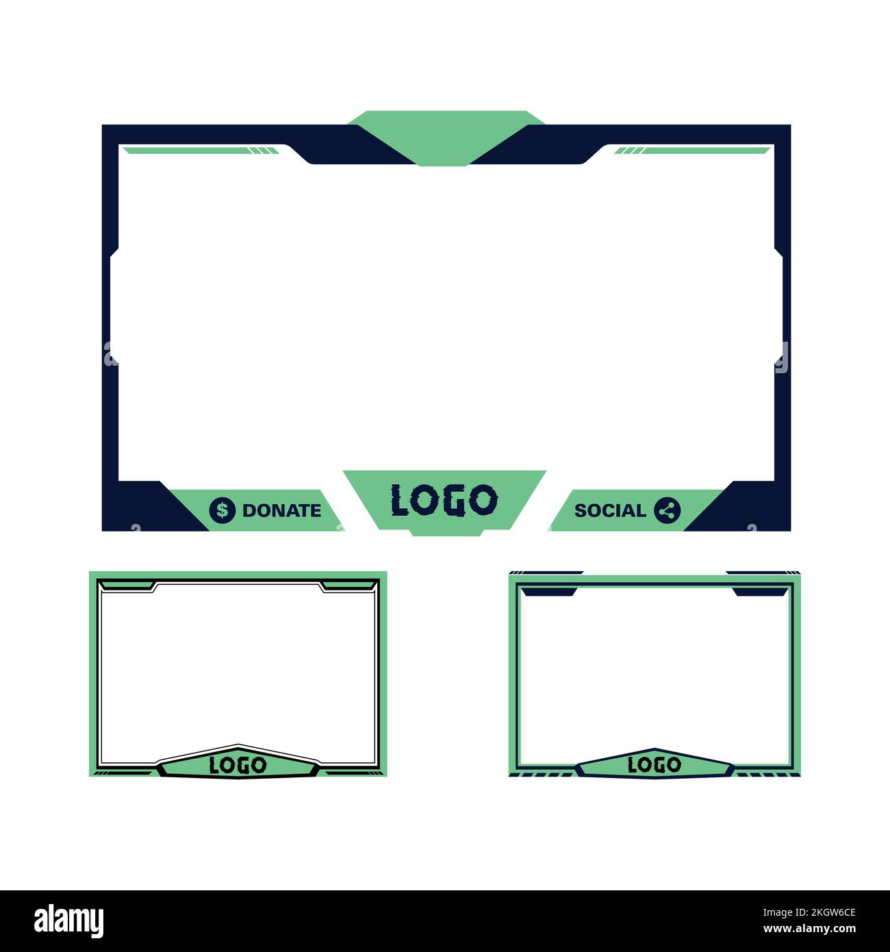 Gaming overlay stylish design for live streamers. Light green and black ...