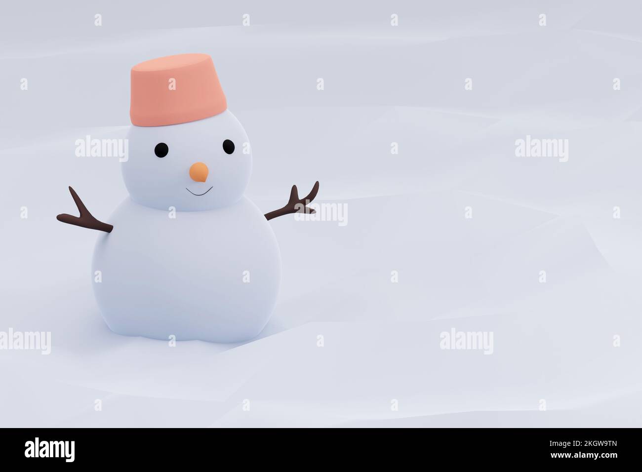3D rendering of snowman on light snow background Simple cute ...