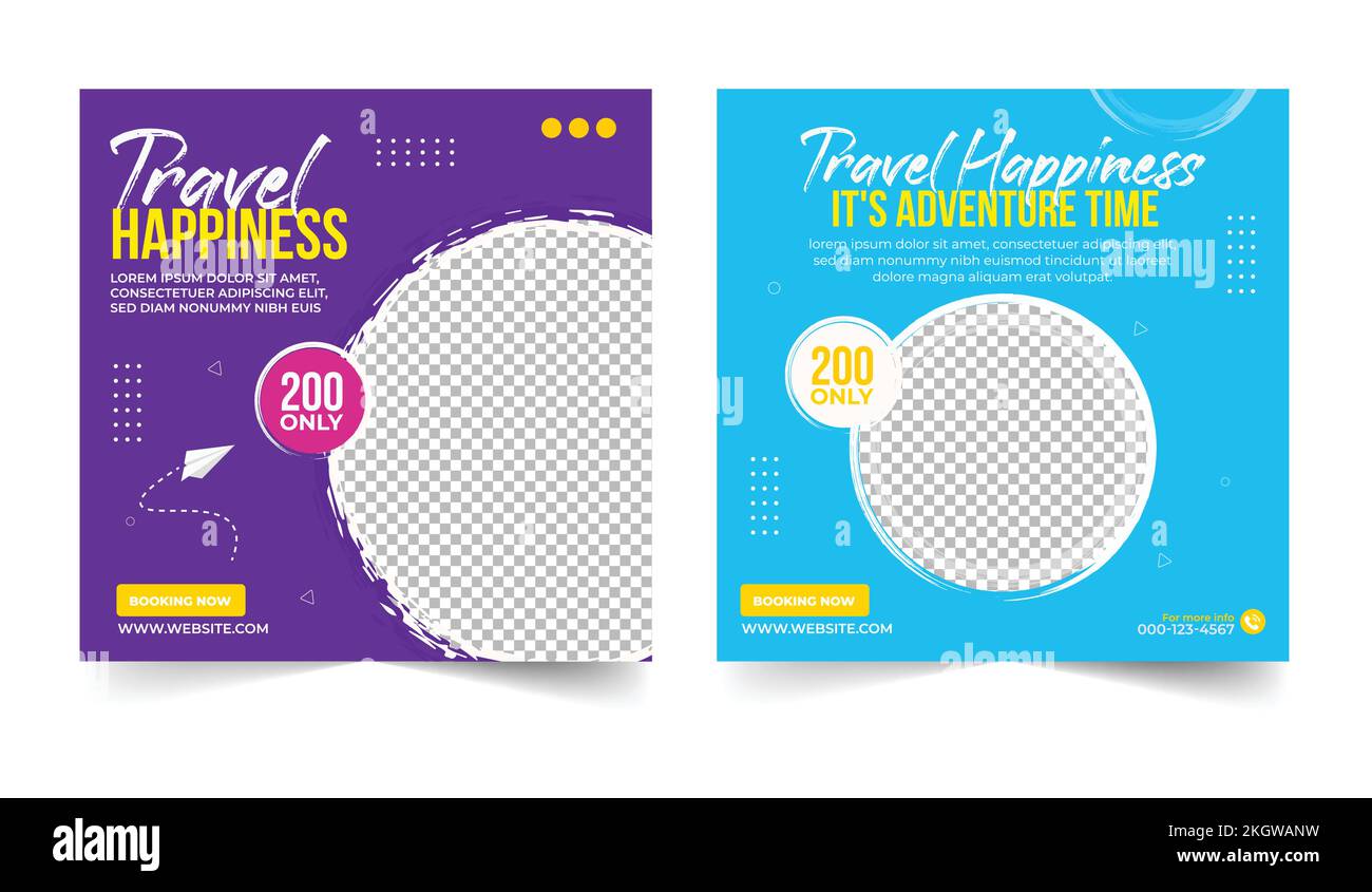 Travel agency flyer design with purple, blue, white, and yellow color ...