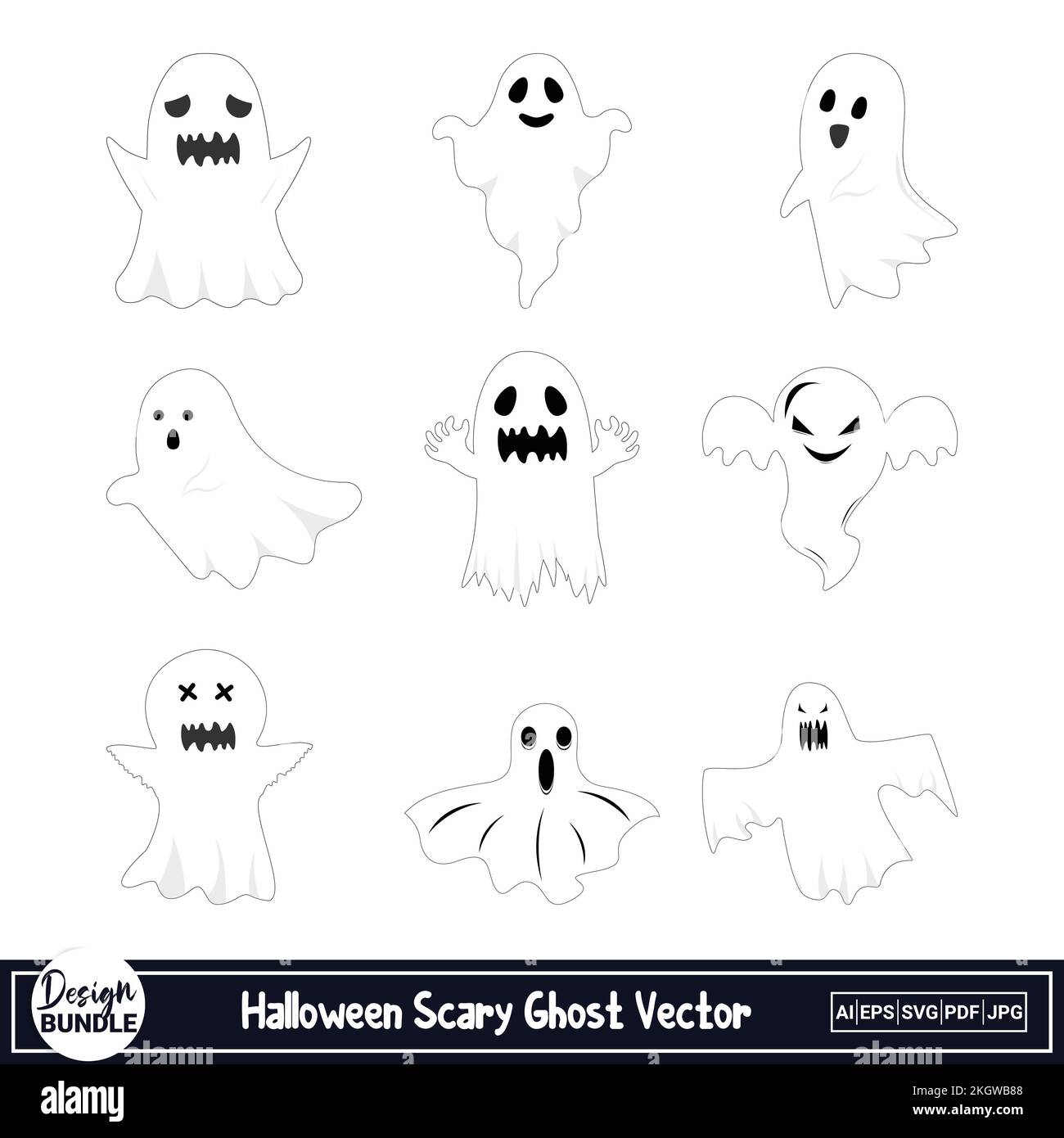 Halloween scary ghost vector design on a white background. Spooky ghost ...
