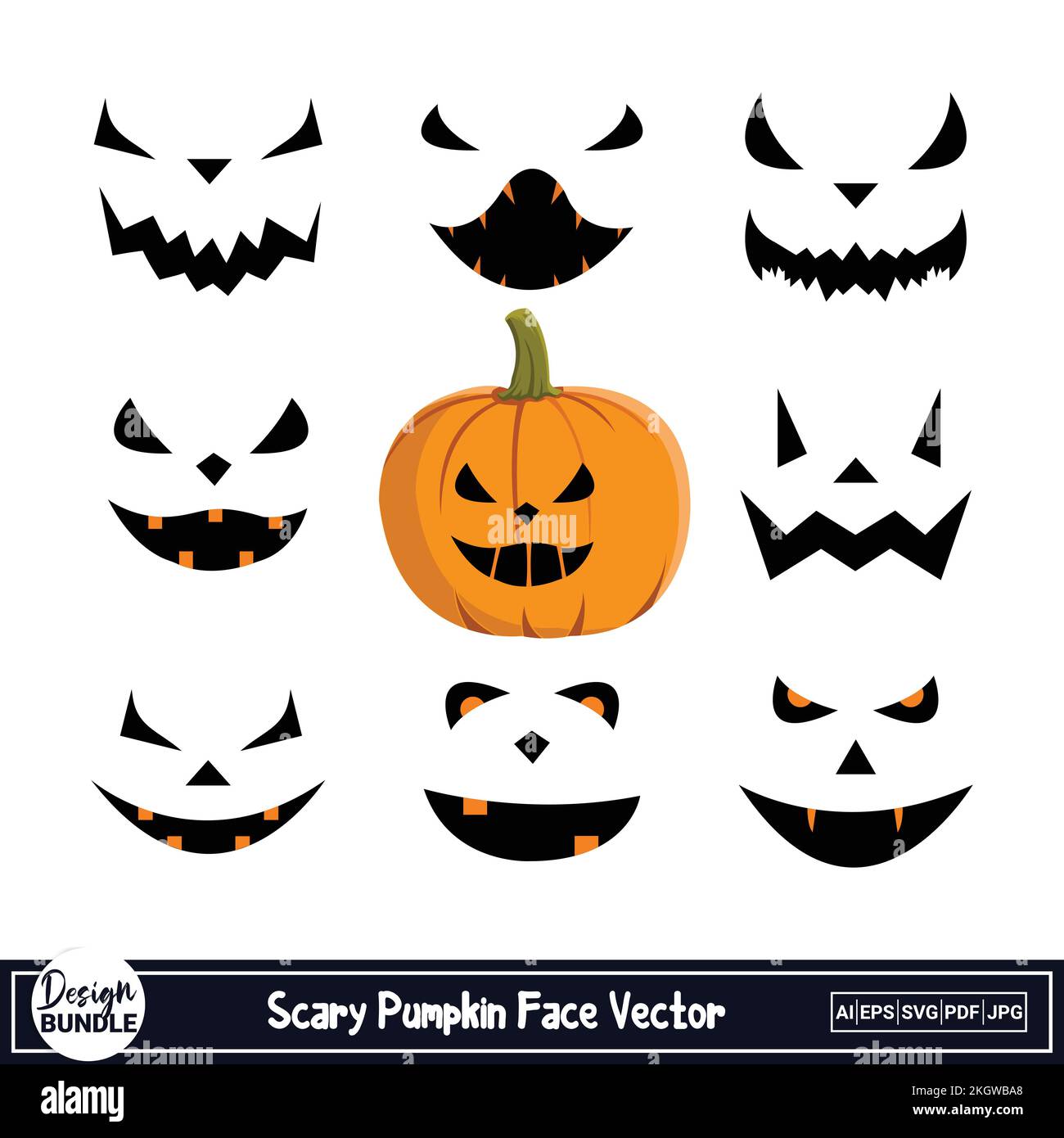 Halloween pumpkin face vector design collection on a white background ...