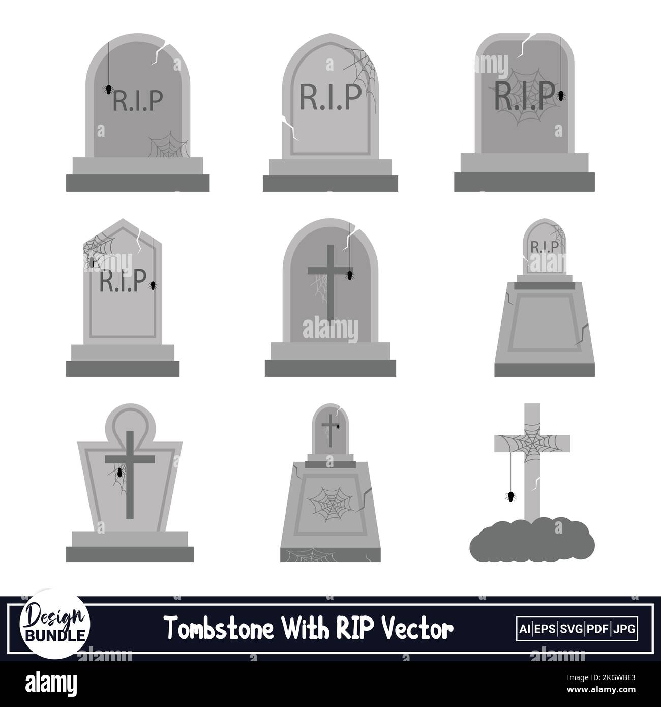 Halloween Scary Tombstone Vector Design On A White Background