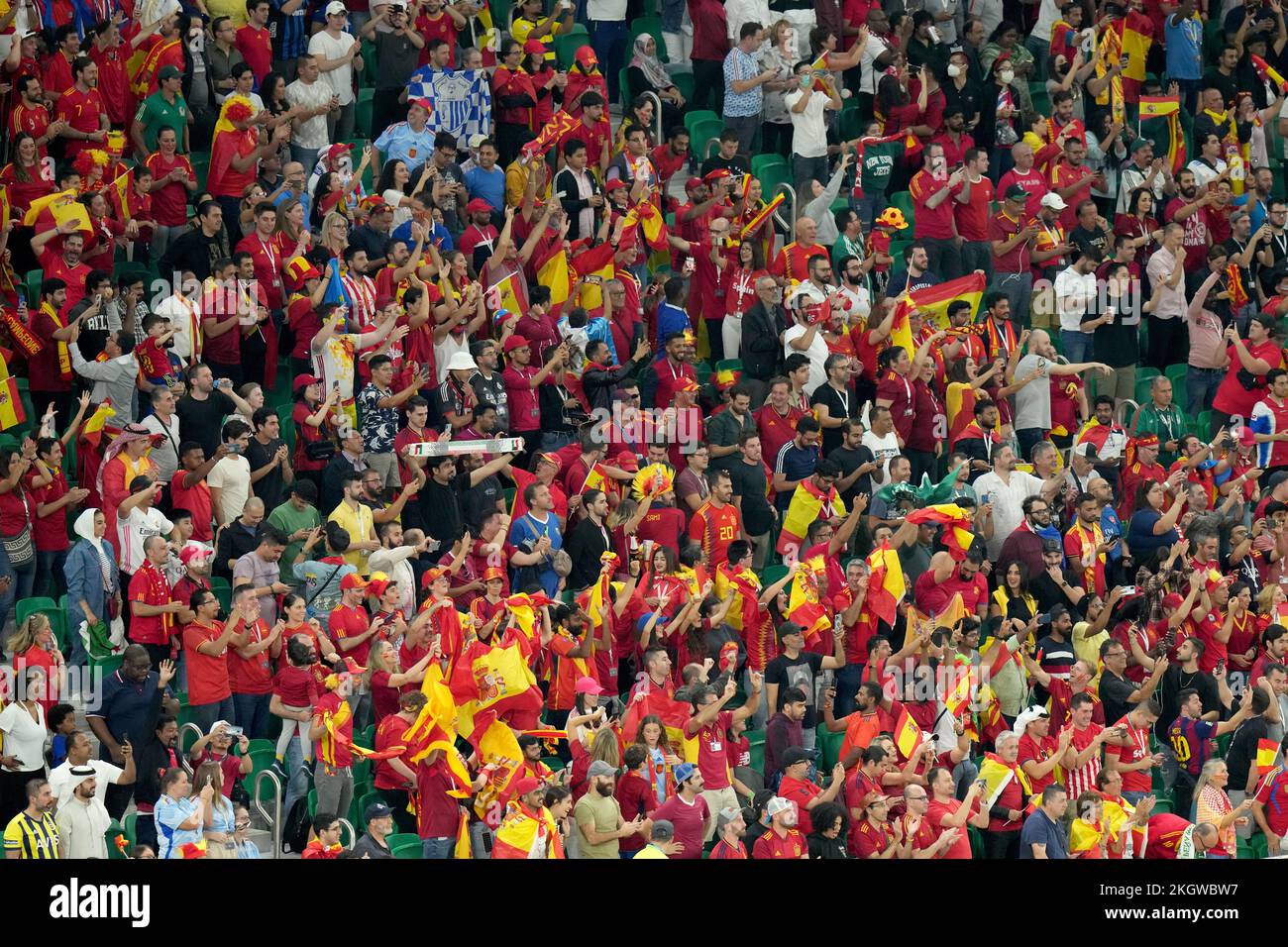 Spain fans celebrate the opening goal during the FIFA World Cup Group E ...
