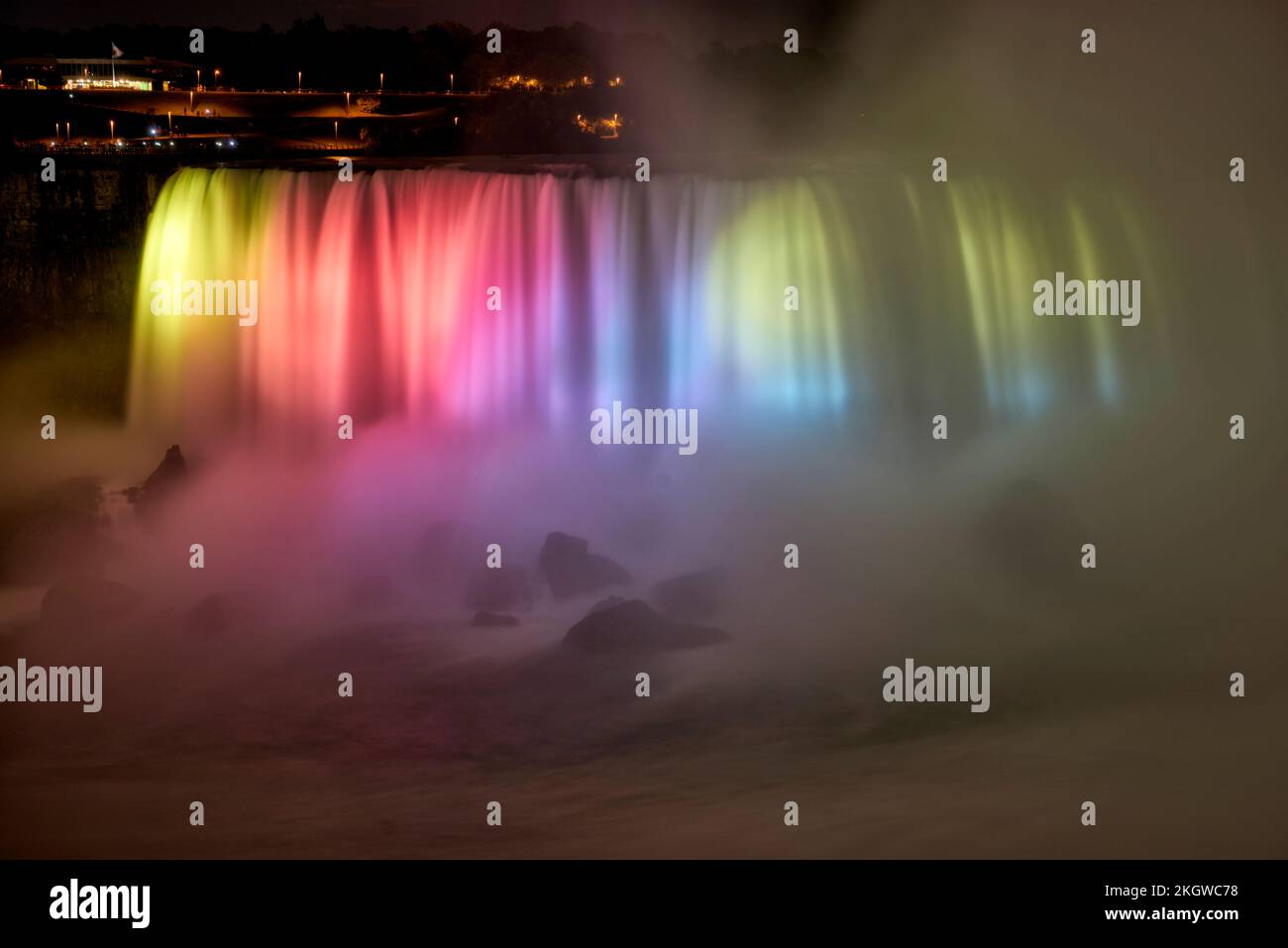 The illuminated Horseshoe canadian Niagara falls at night. Canada Stock ...