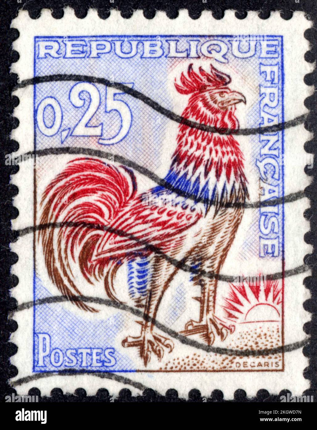 TIMBRE OBLITÉRÉ LE COQ . RÉPUBLIQUE FRANÇAISE. POSTES. 0,25 Stock Photo ...
