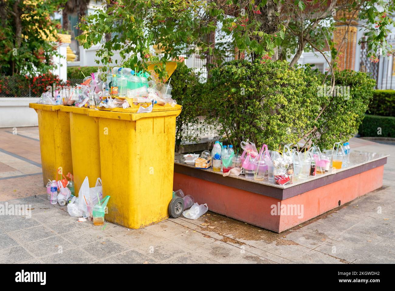 Garbage bins are overflowing since there are not enough receptacles and ...