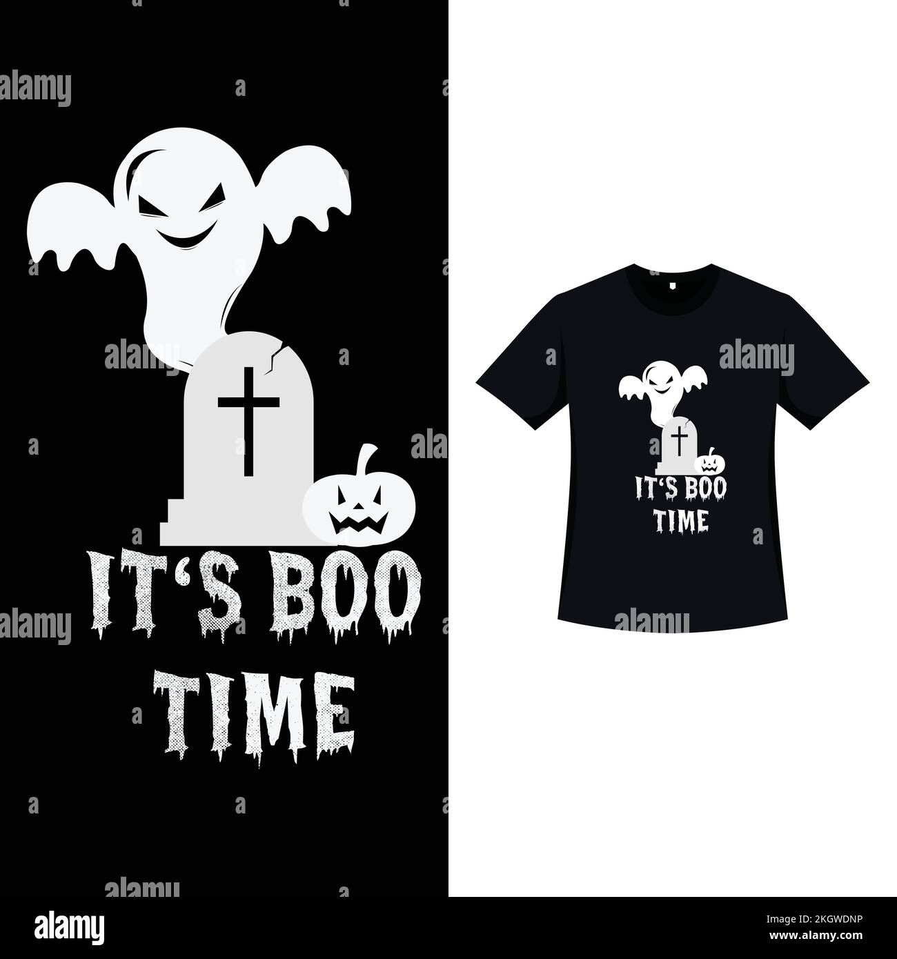 Halloween black color T-shirt design with a scary white ghost ...