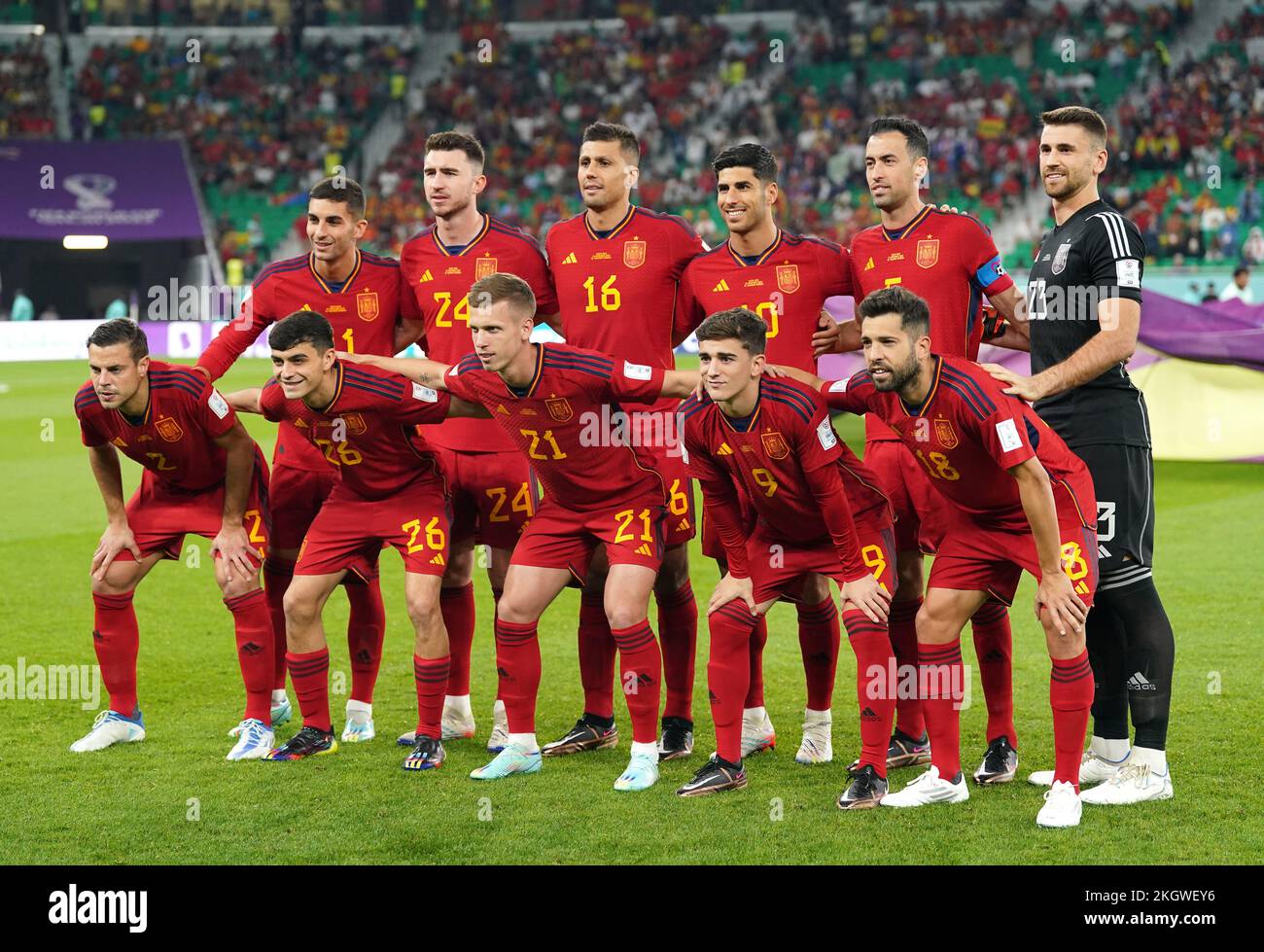 A Spain team group photo ahead of the FIFA World Cup Group E match at the Al Thumama Stadium ...