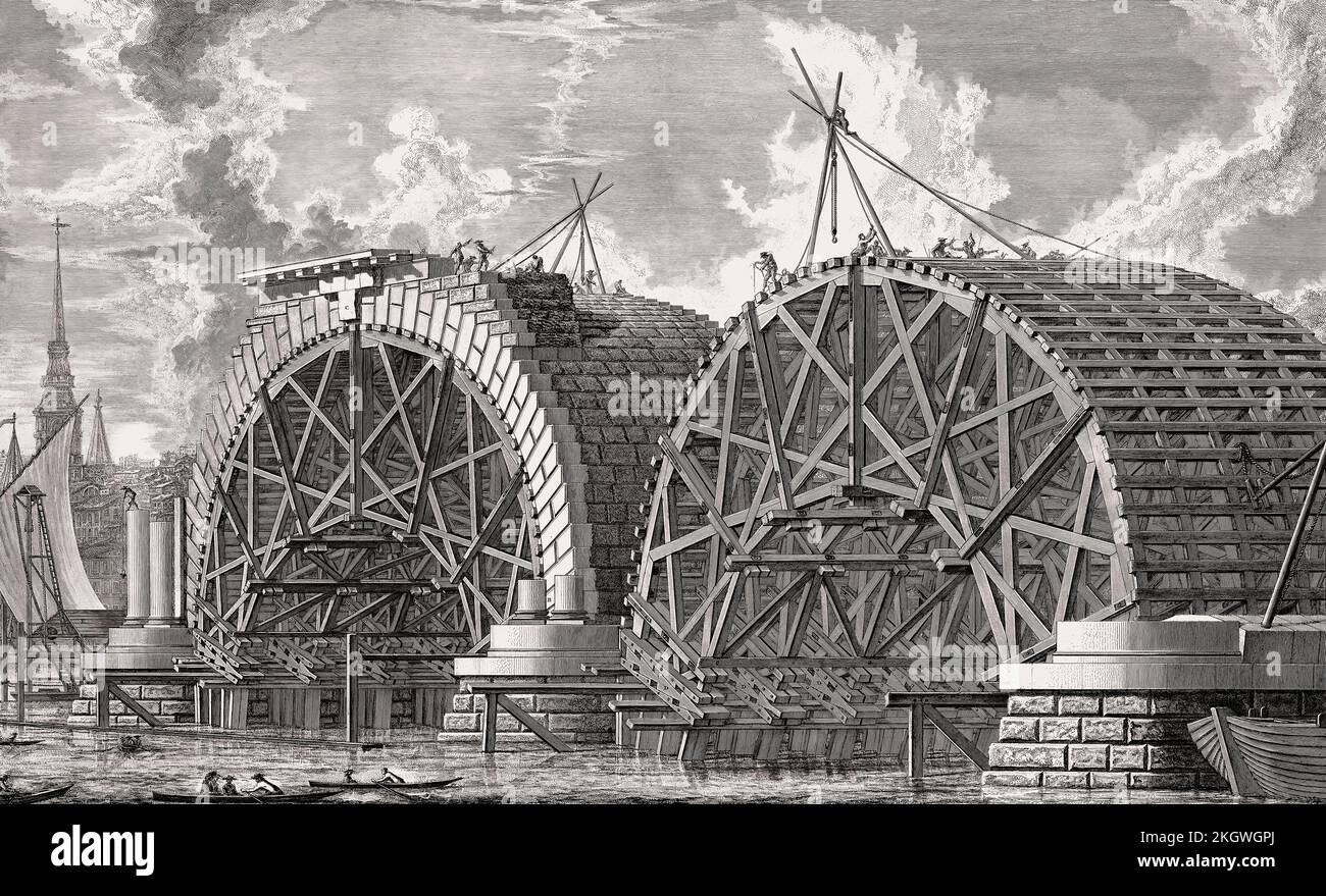 The original Blackfriars Bridge under construction in 1766, London, UK ...