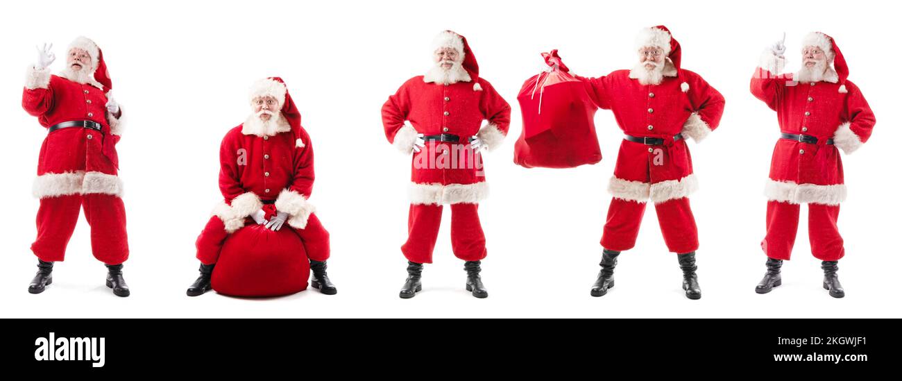 Santa Claus full length portraits set collection isolated on white ...