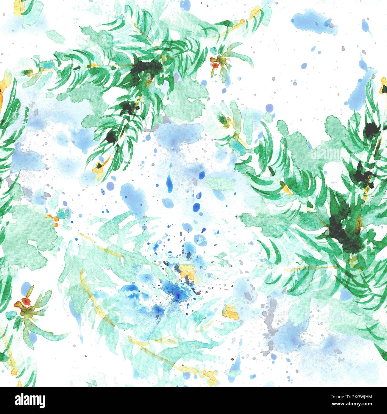 Seamless pattern with branches and marbles. Watercolor, painted by hand ...