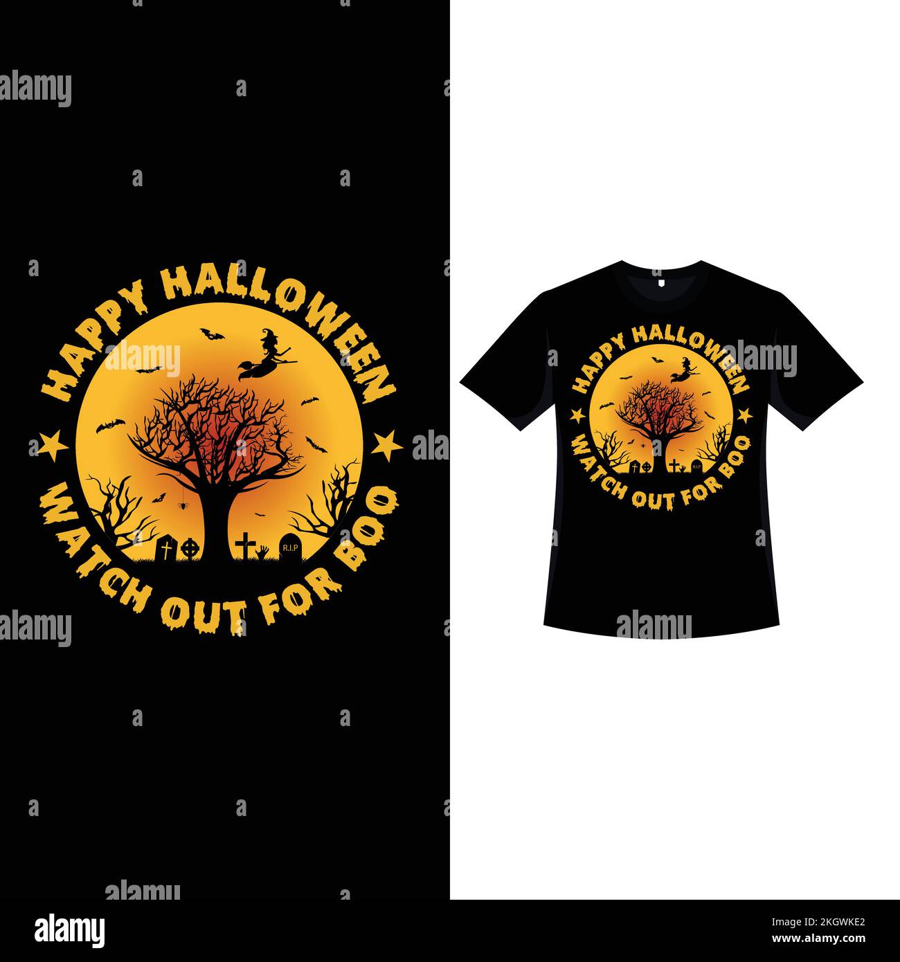 Halloween fashion T-shirt design with a scary dead tree, grunge effect ...