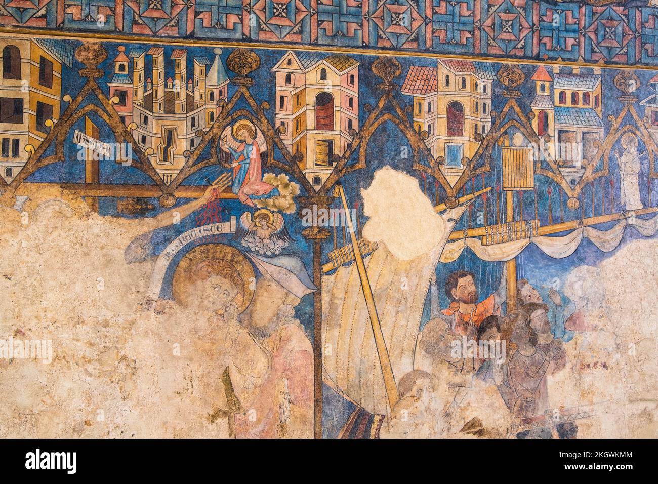 Mural paintings inside the church of Sant Domènec. Puigcerdà. Catalonia ...