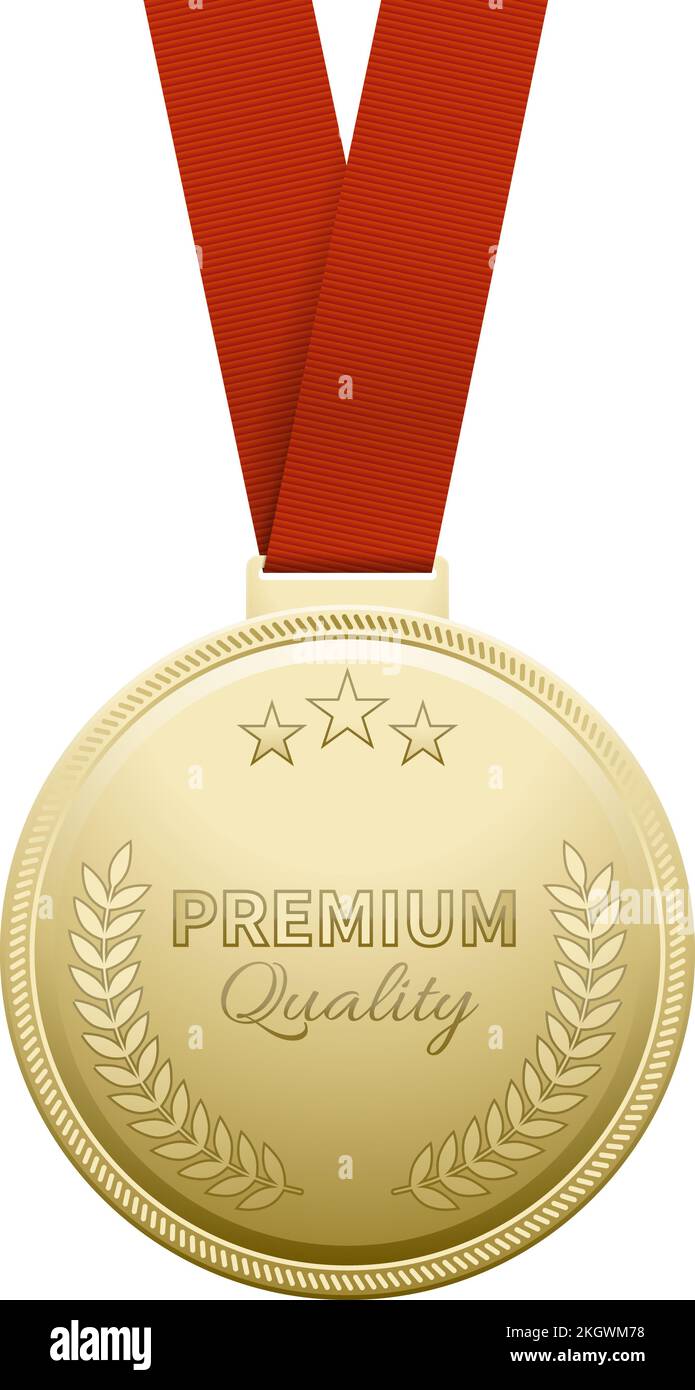 Premium quality medal. Golden reward realistic sign Stock Vector Image ...