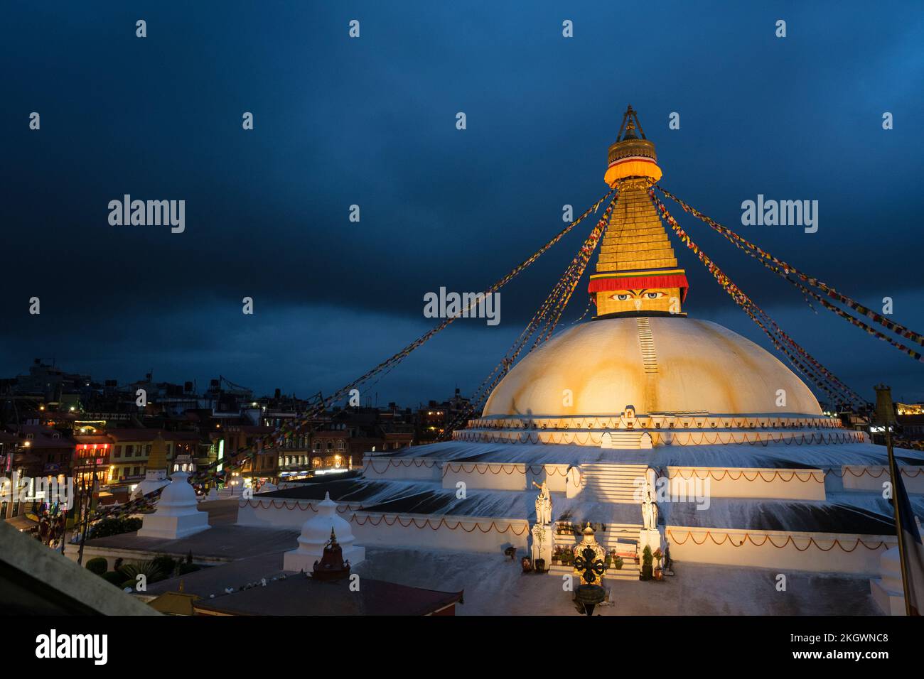 Buddhist shrine of Boudhanath at dusk. Kathmandu. Nepal Stock Photo - Alamy