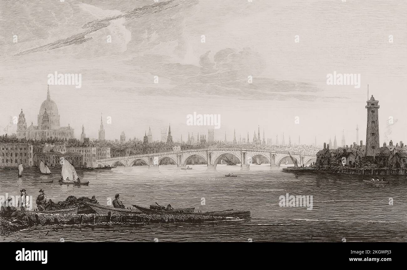 The original Blackfriars Bridge seen from Hungerford, panorama of Old ...