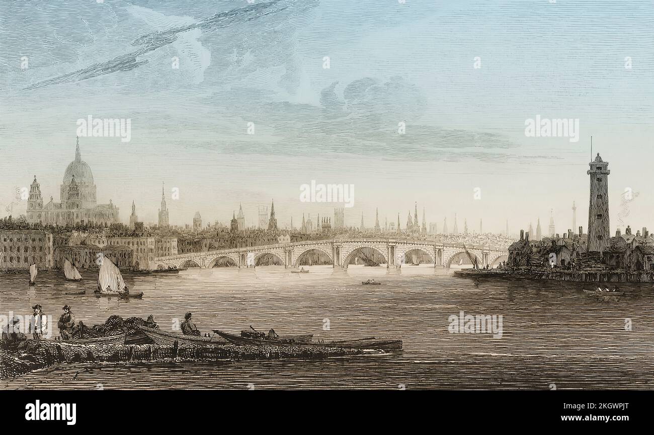 The original Blackfriars Bridge seen from Hungerford, panorama of Old ...