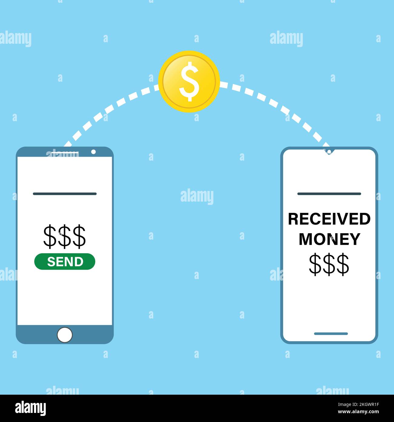 People sending and receiving money wireless with their mobile phones. Smartphone with banking ...