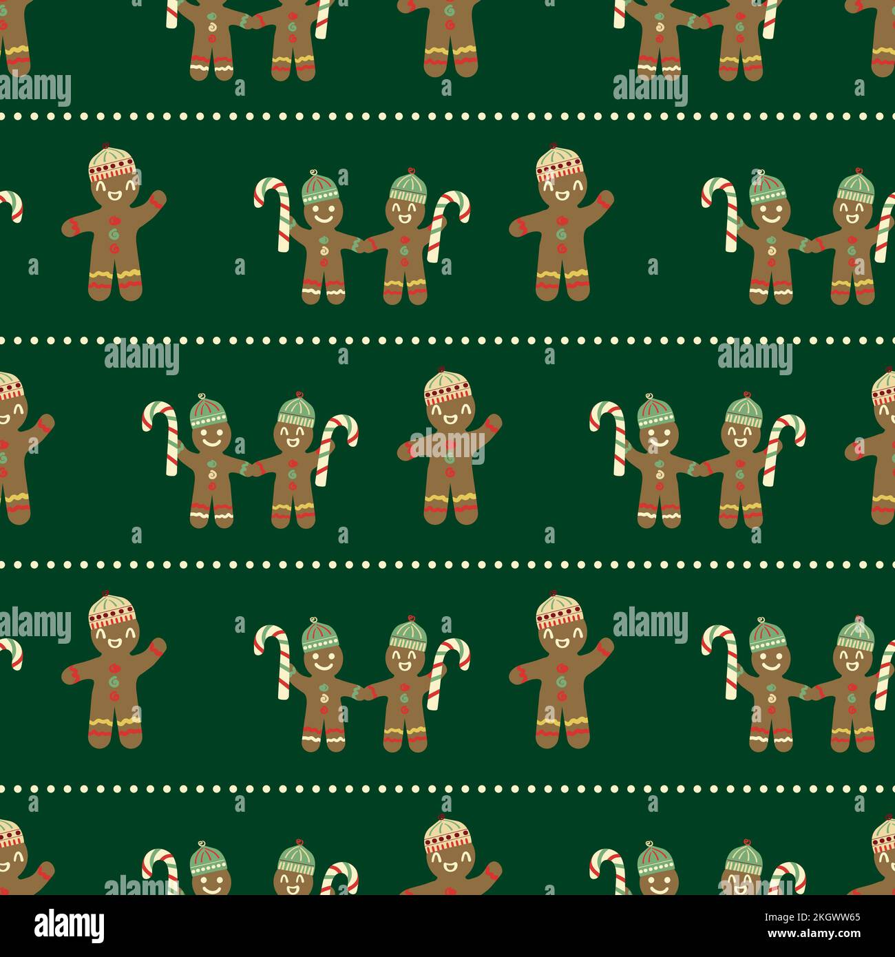 Cute gingerbread men, candy canes vector pattern background ...
