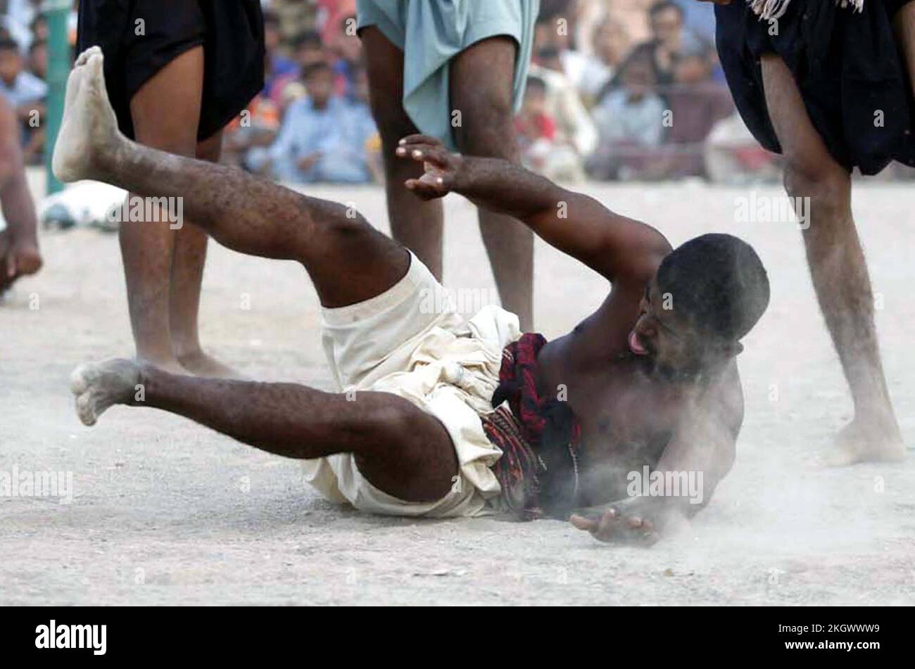 Wrestlers in action during the Sindh traditional wrestling Malh on the ...