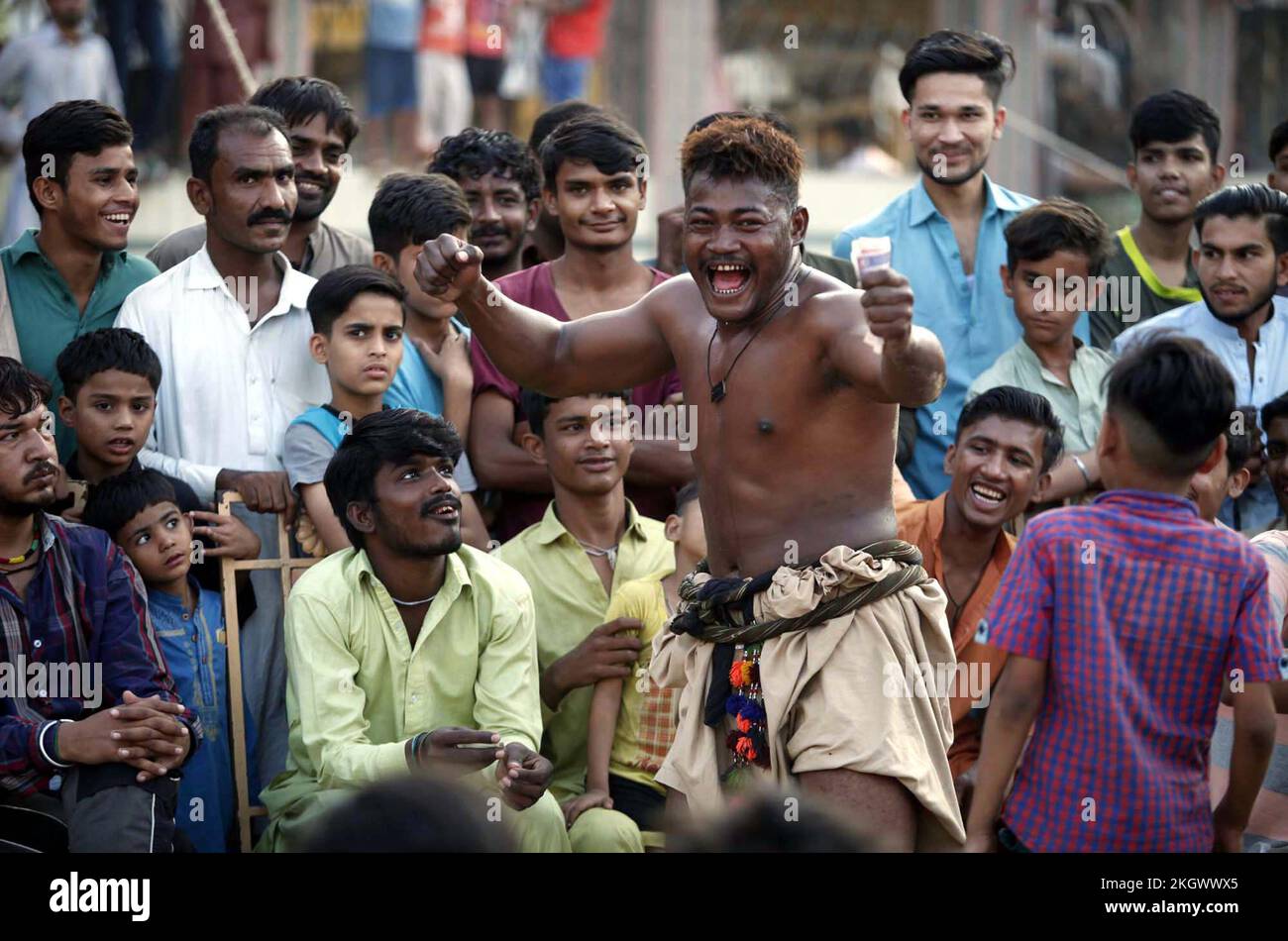 Wrestlers in action during the Sindh traditional wrestling Malh on the ...