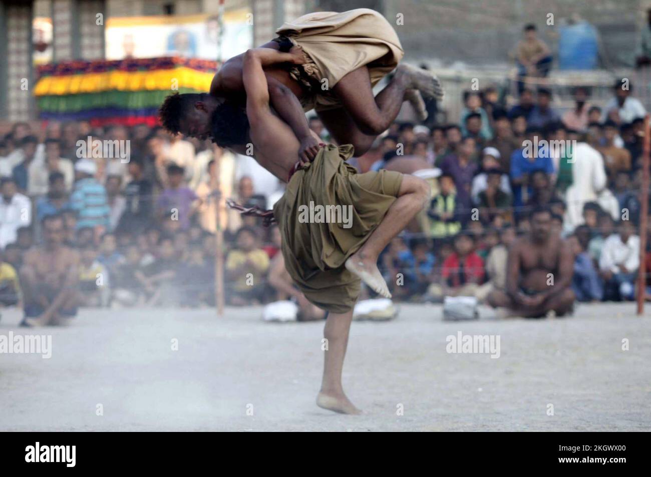 Wrestlers in action during the Sindh traditional wrestling Malh on the ...
