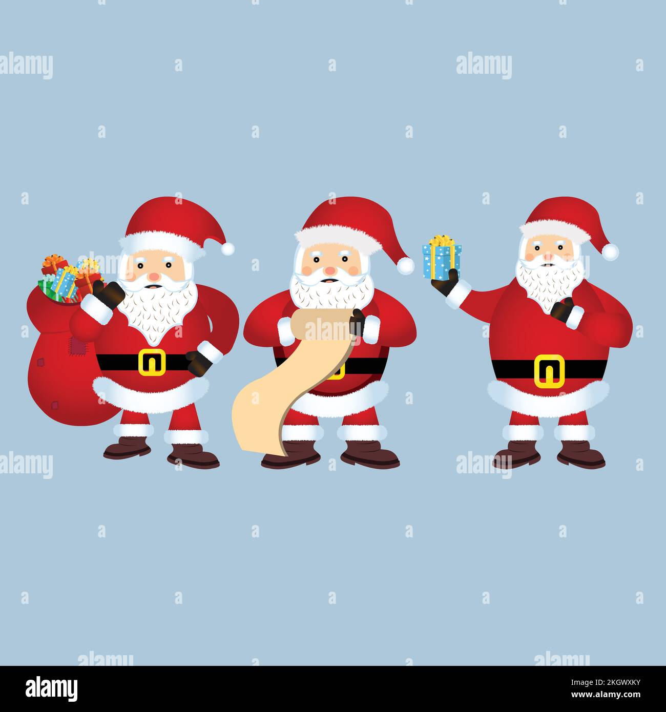 Christmas set of Santa Claus vector design on a rusty light blue ...