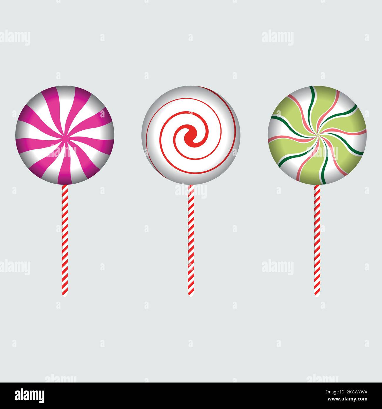 Christmas round candy with red, off-white, pink, and lime color strips ...