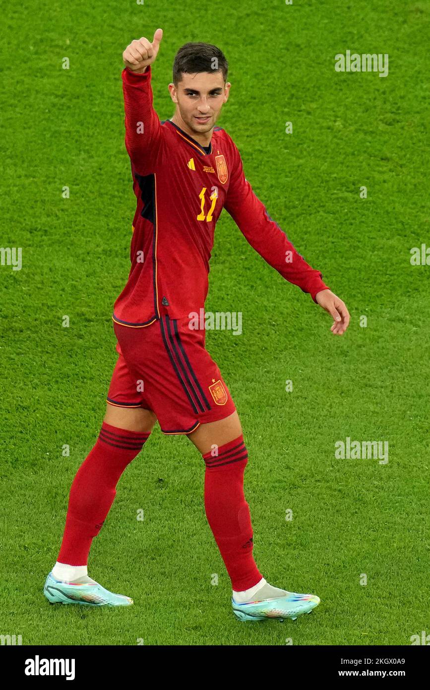 Spain’s Ferran Torres celebrates scoring his sides second goal during ...