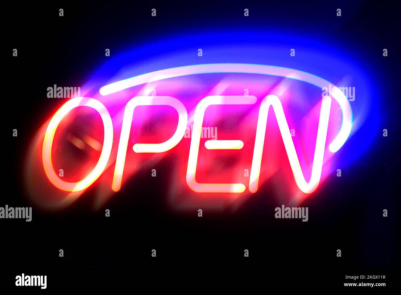 Open sign neon on glass window or door for business at night glowing ...