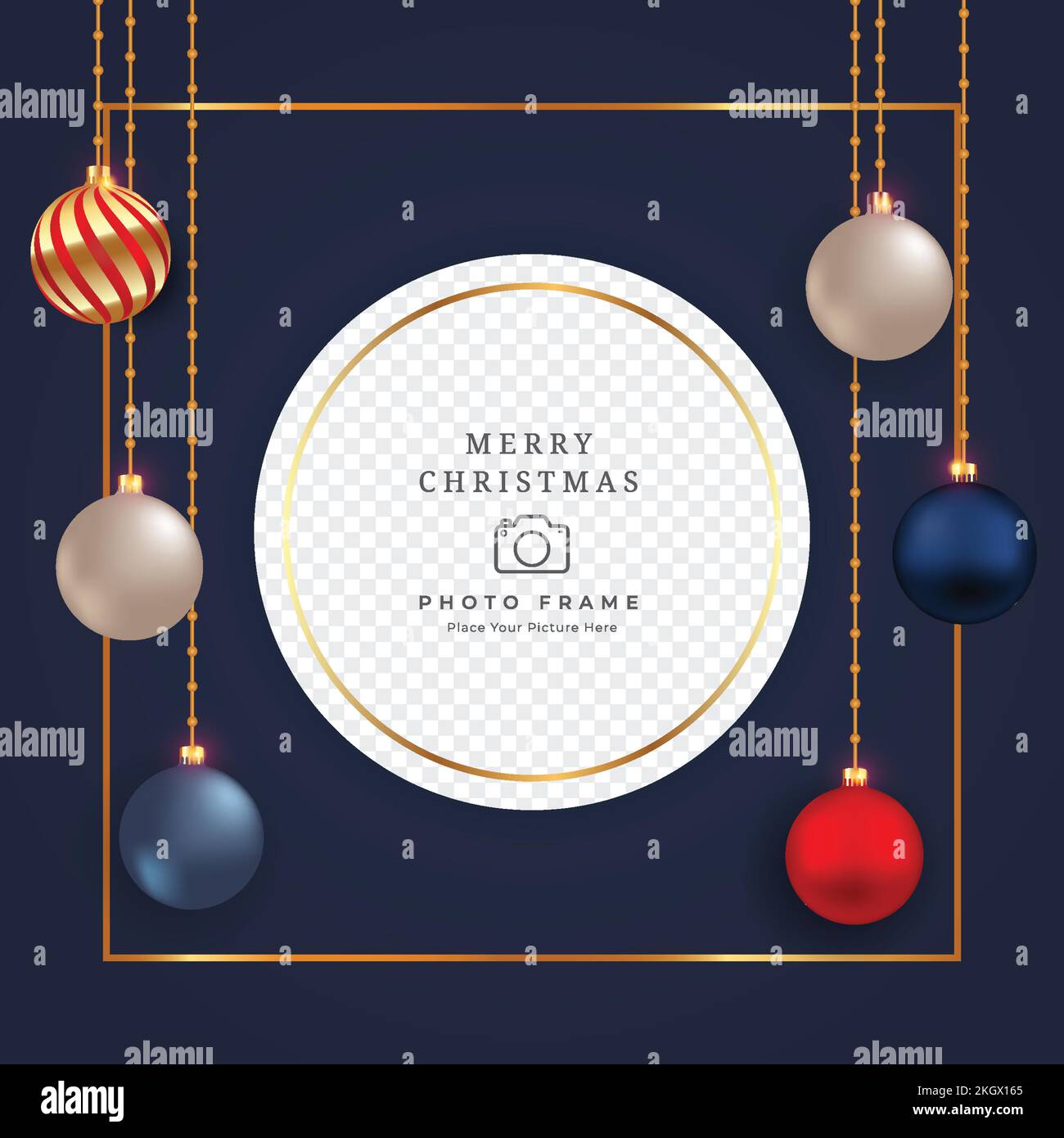 Christmas photo frame design with luxurious red, blue, and white ...