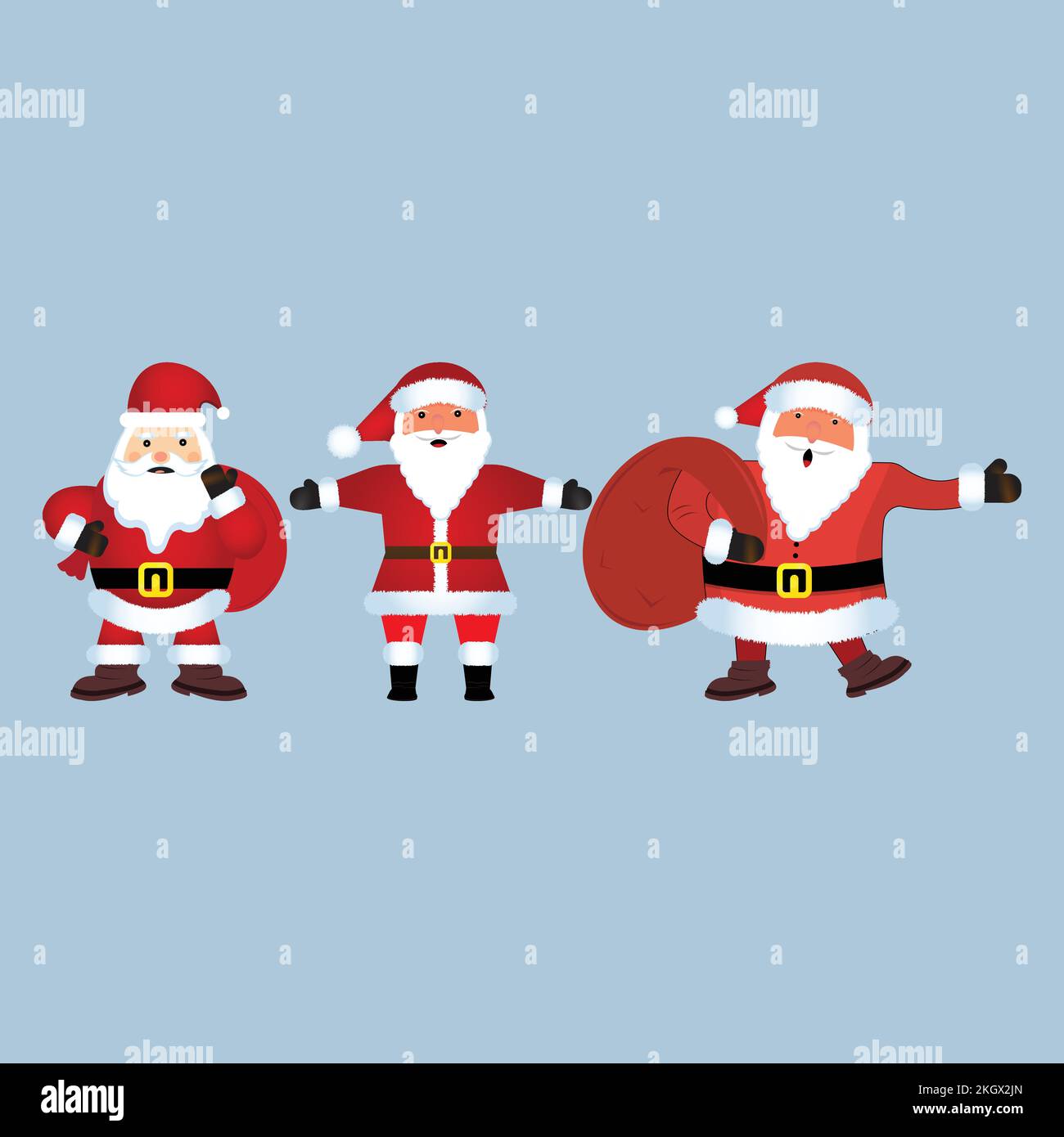 Christmas set of Santa Claus vector design on a rusty light blue ...