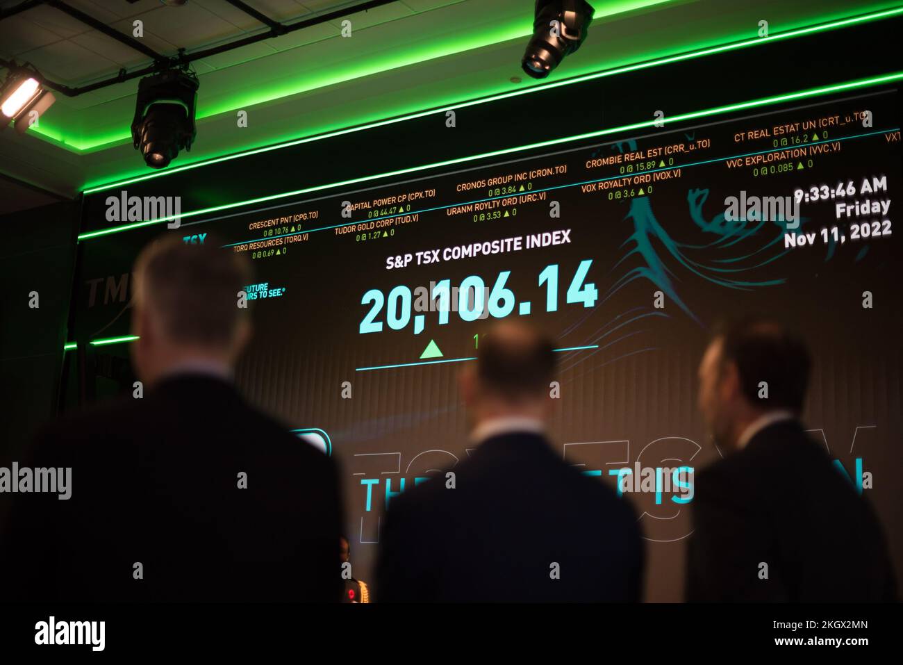 A screen at the TMX Market Centre in downtown Toronto is photographed ...