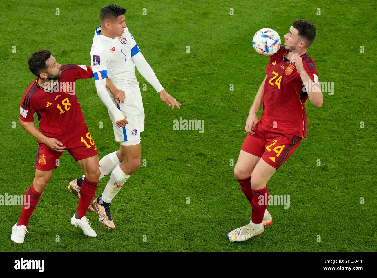 Costa Rica's Anthony Contreras battles with Spain’s Jordi Alba (left ...
