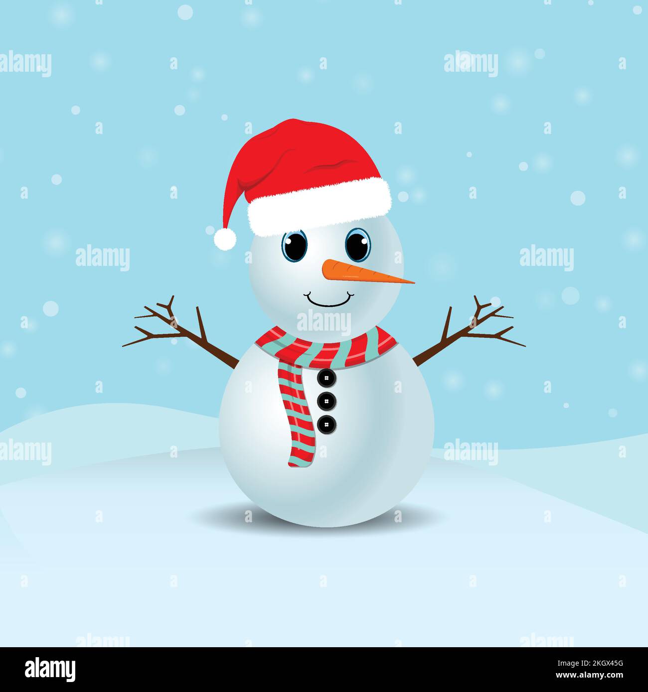 Christmas Snowman with a red scarf. Snow falling background. Snowman ...