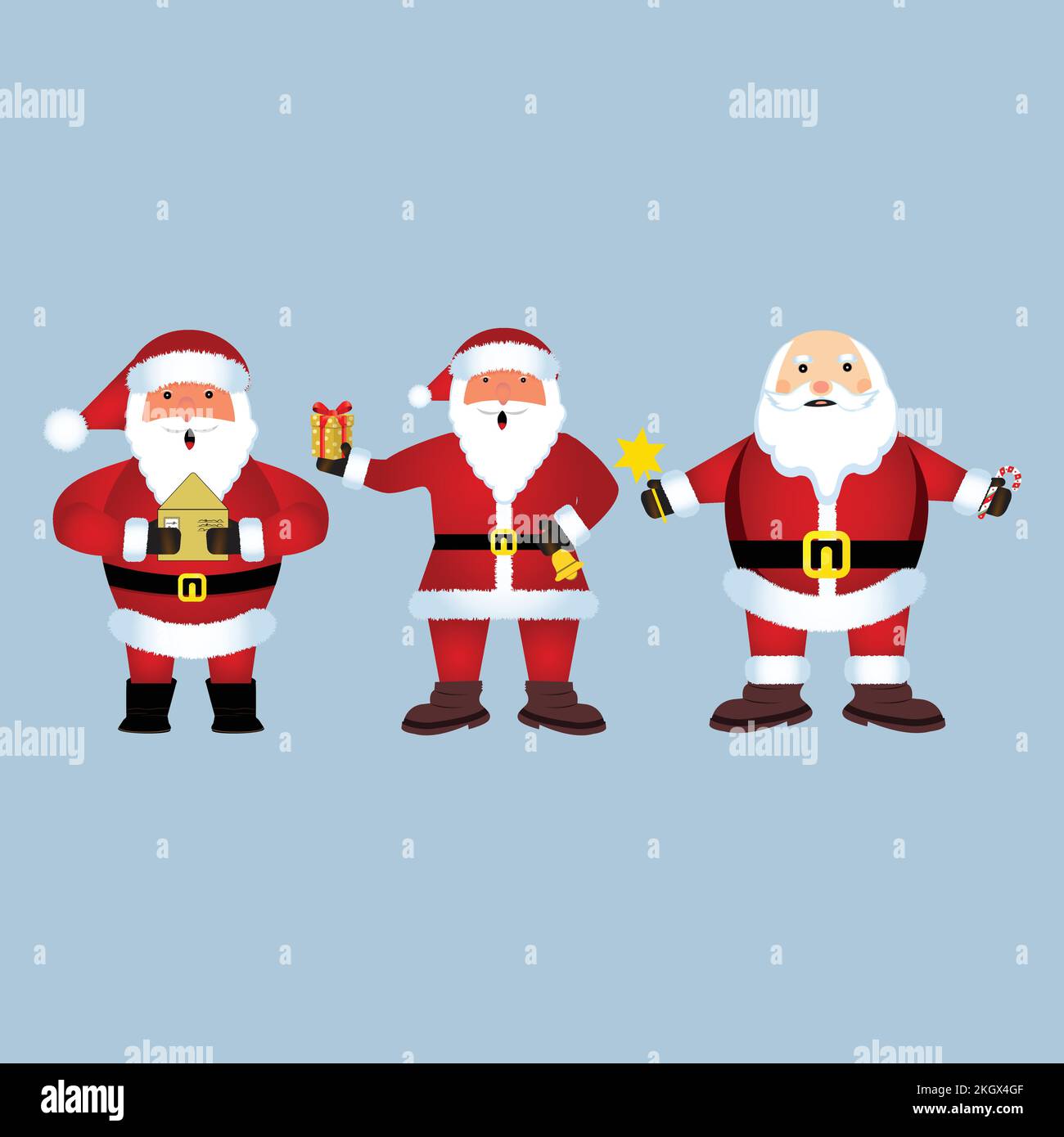 Christmas set of Santa Claus vector design on a rusty light blue ...