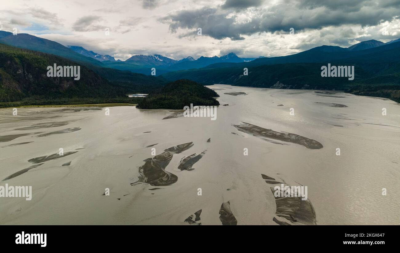 A scenic shot of the Copper River at Wrangell-St Elias National Park in ...