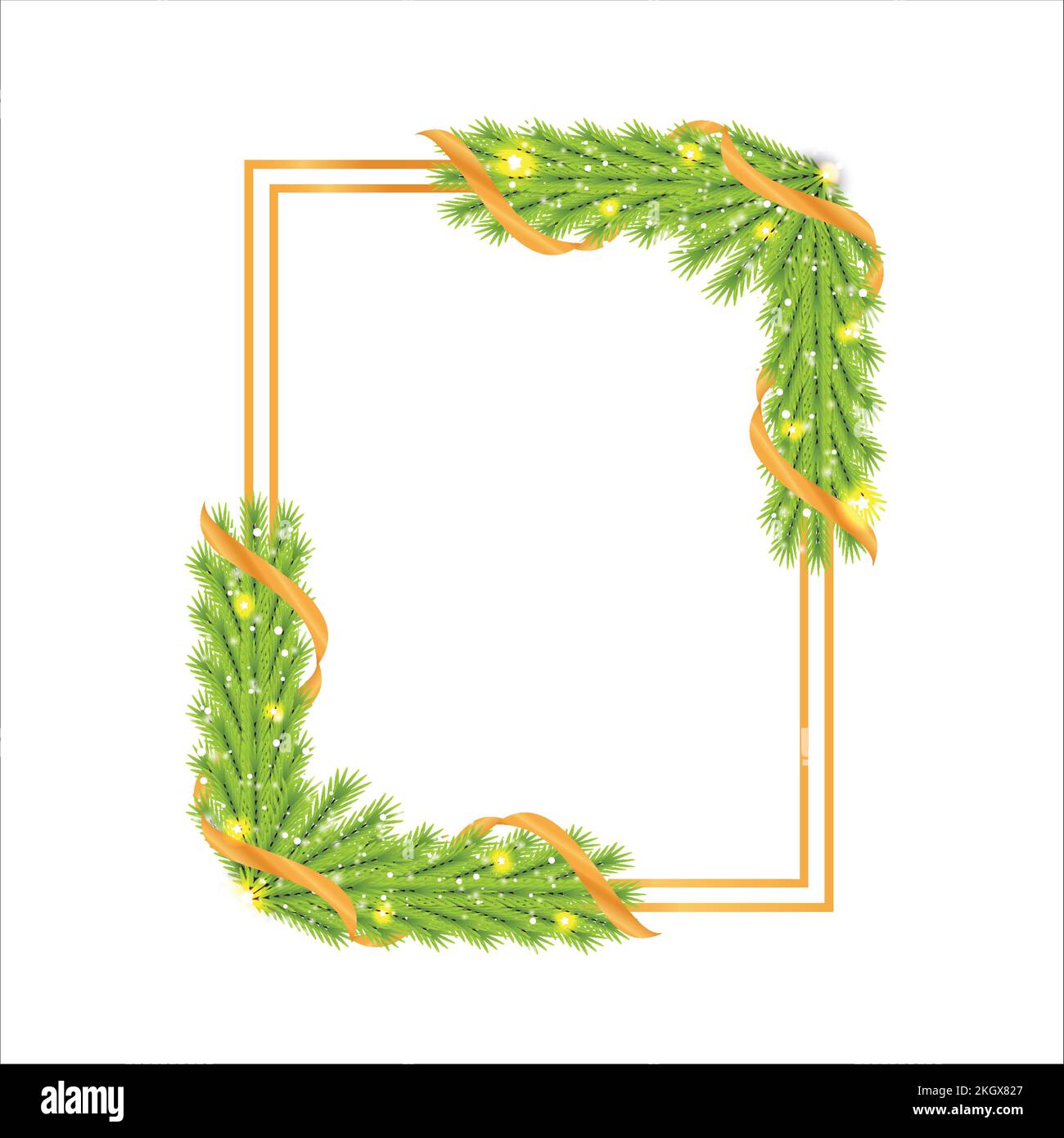 Christmas Realistic frame with green, red decoration balls, pine leaves ...