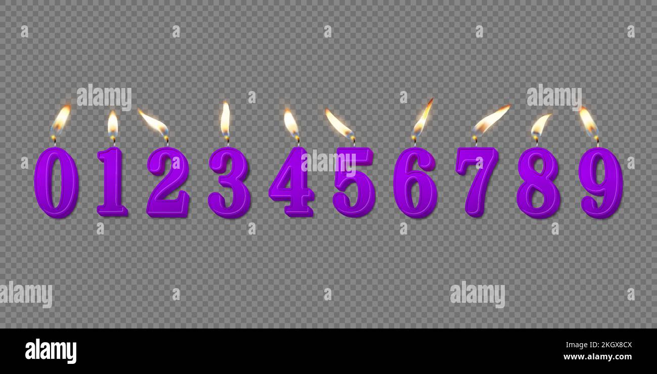 Vector 3d Realistic Paraffin or Wax Burning Purple Birthday Party ...