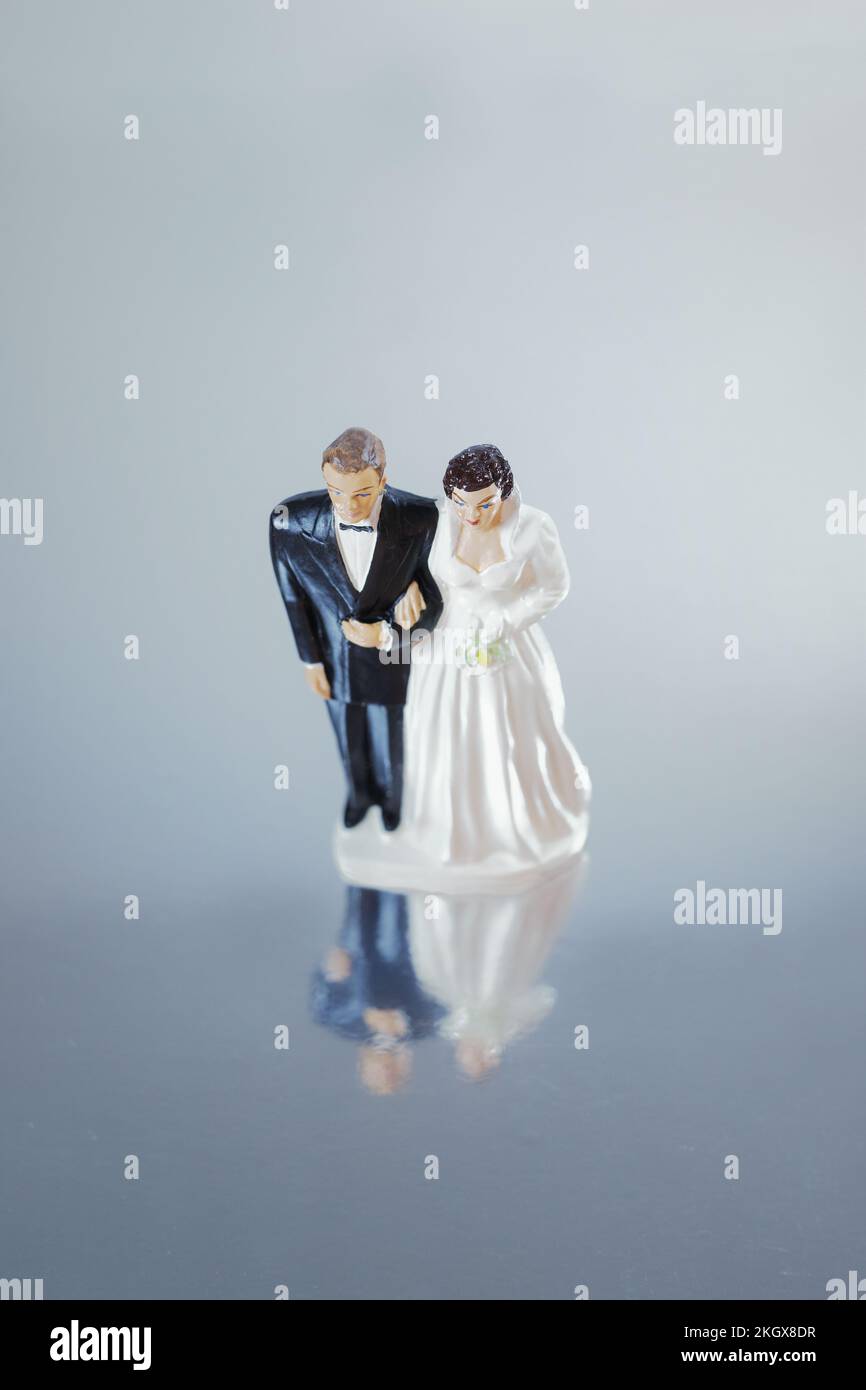 Bride and groom wedding cake topper with reflection Stock Photo - Alamy