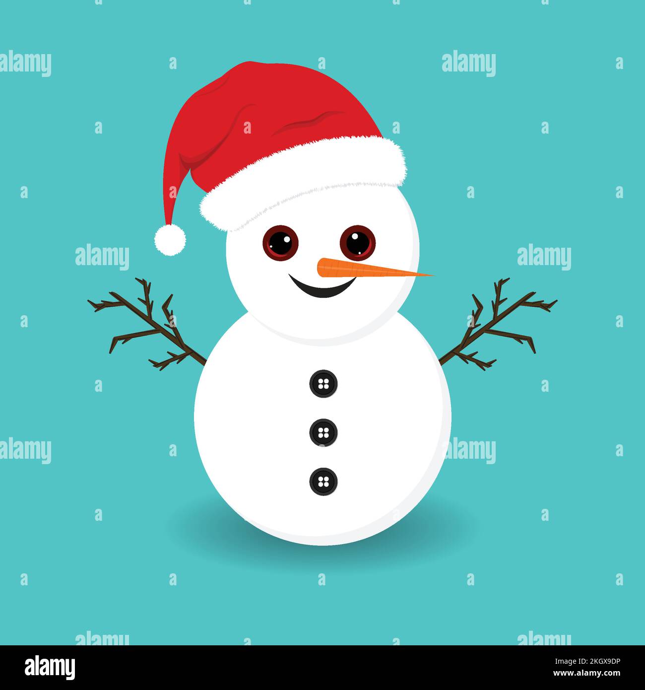 Christmas snowman with cute eyes and carrot nose. Snowman on a blue ...