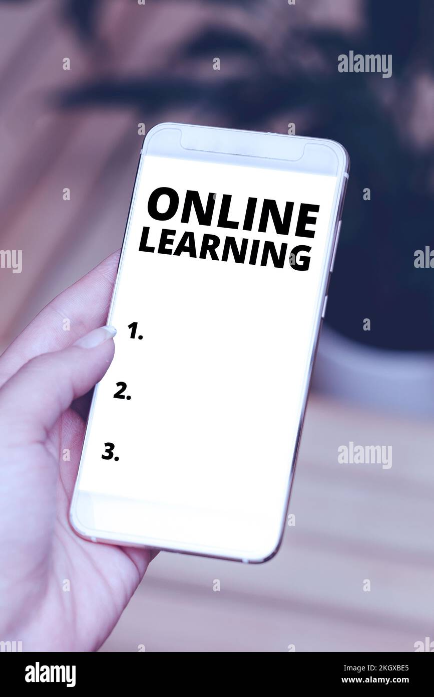 Hand writing sign Online Learning. Business overview educational tool ...