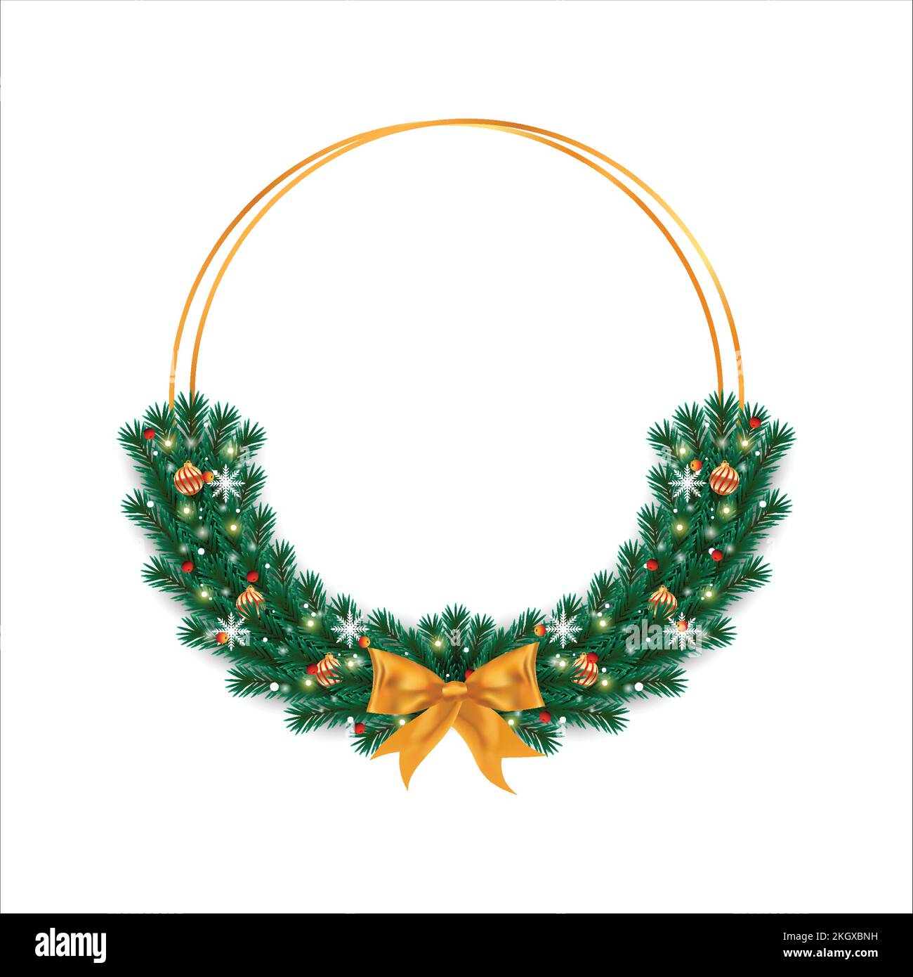 Christmas frame on a white background. Xmas frame with green leaves ...