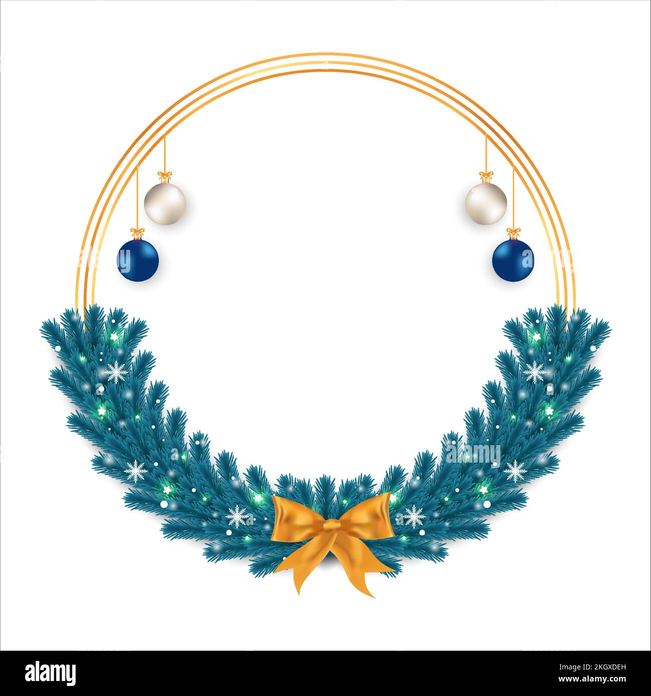 Christmas frame with a golden ribbon and decoration balls. Xmas frame ...