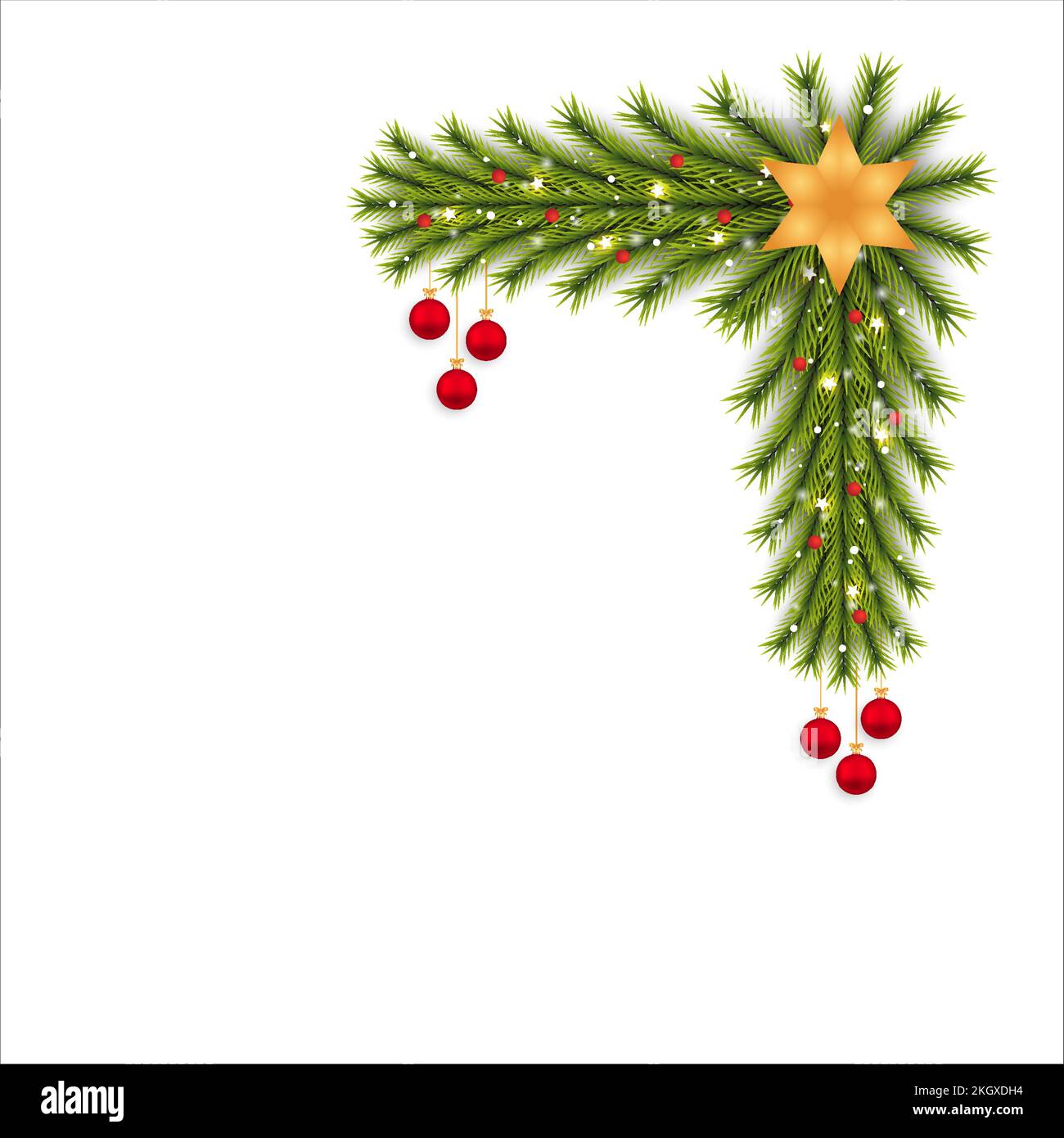 Christmas corner with a golden star and decoration ball. Xmas Corner ...