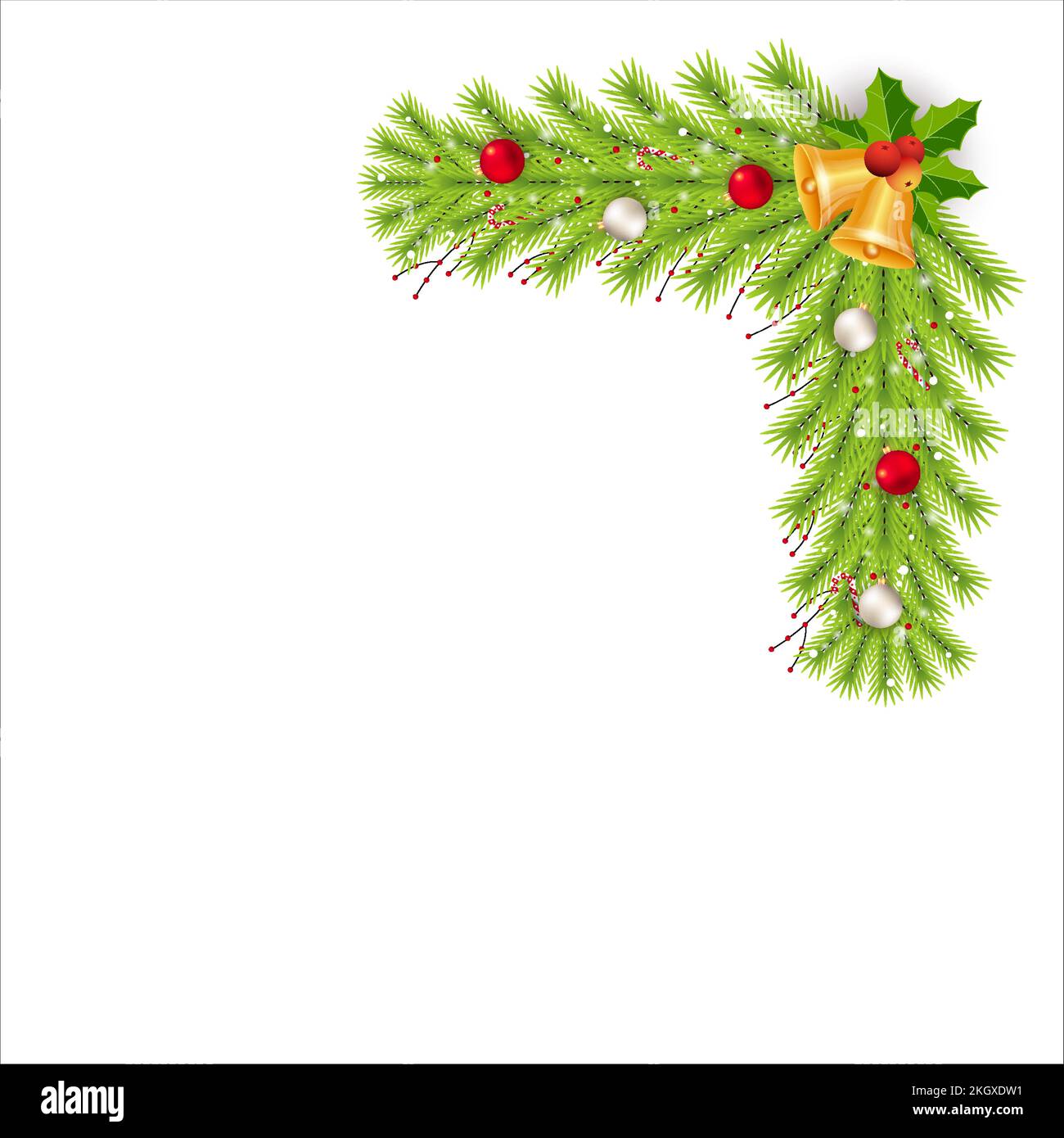 Christmas corner with golden bell and decoration ball. Xmas Corner with ...