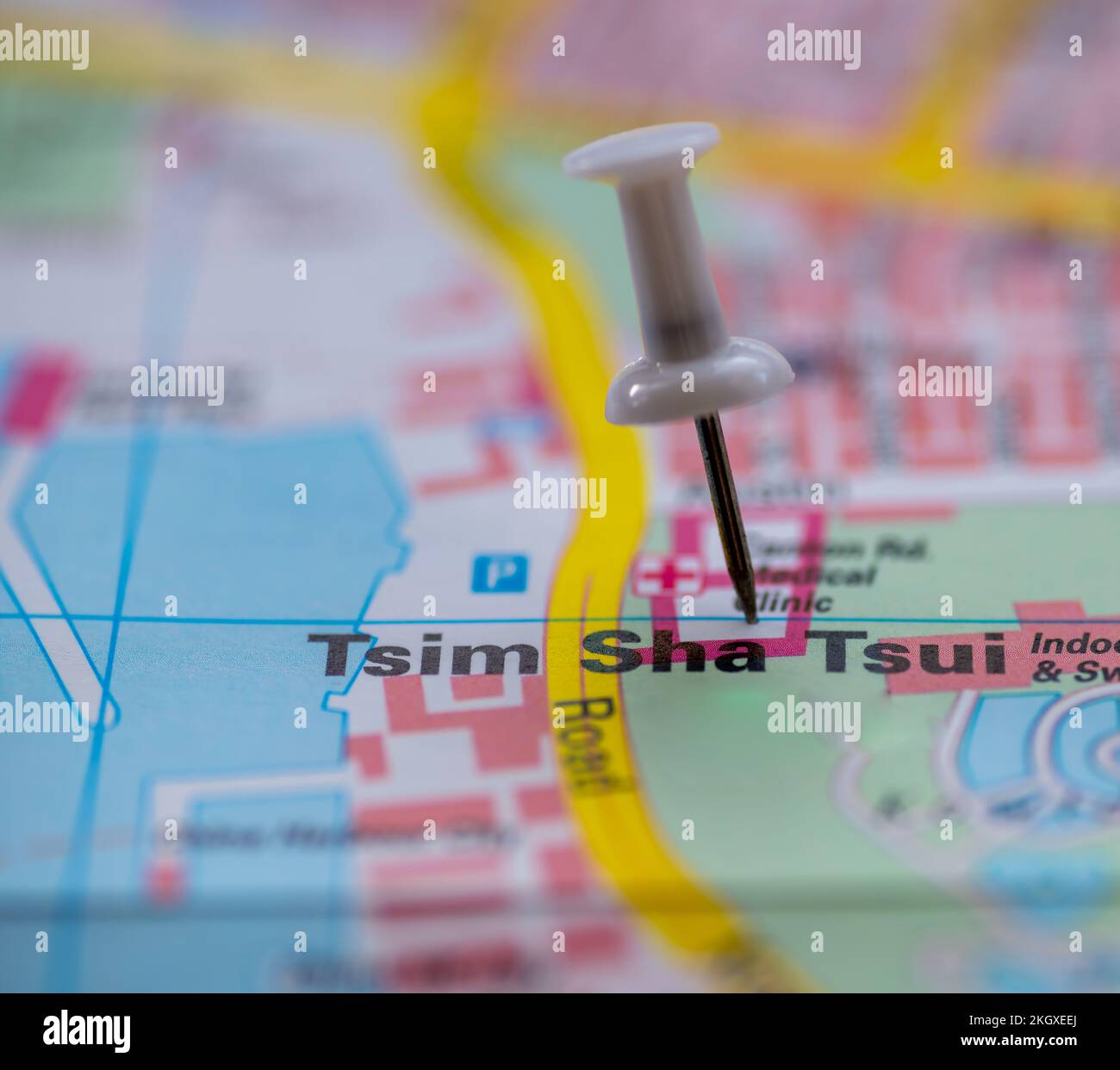 The map location for Tsim Sha Tsui, Kowloon, Hong Kong, China, marked ...